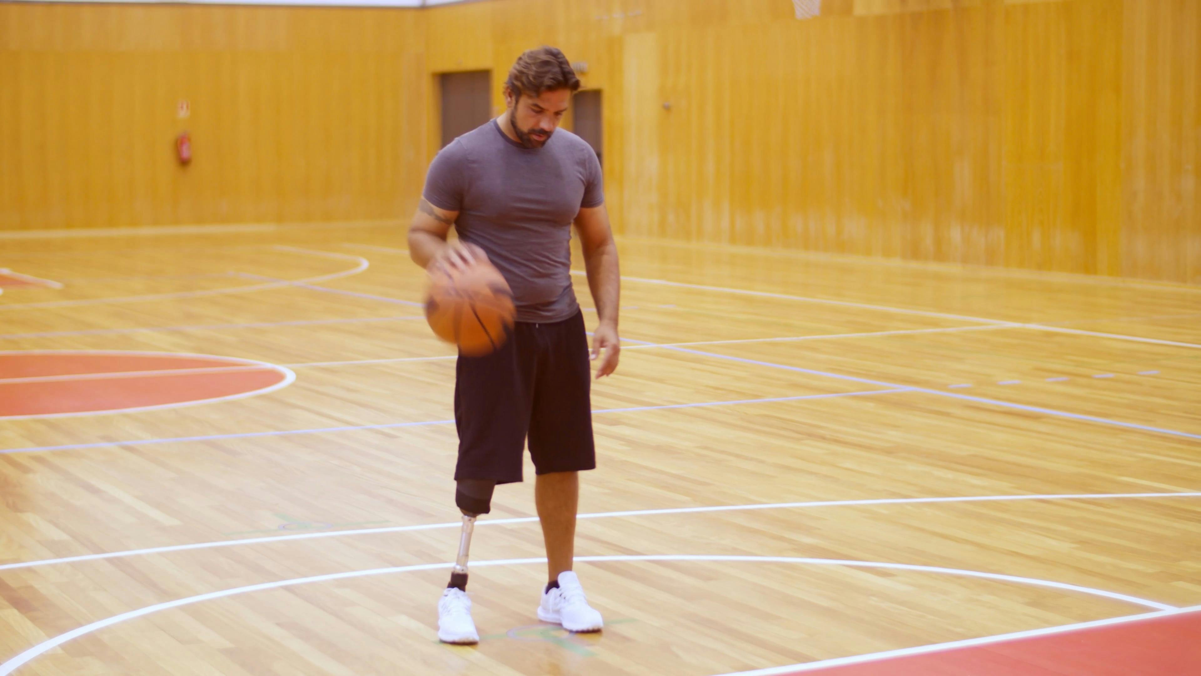 Man On Prosthetic Leg Playing Basketball Move Free Stock Video Footage ...