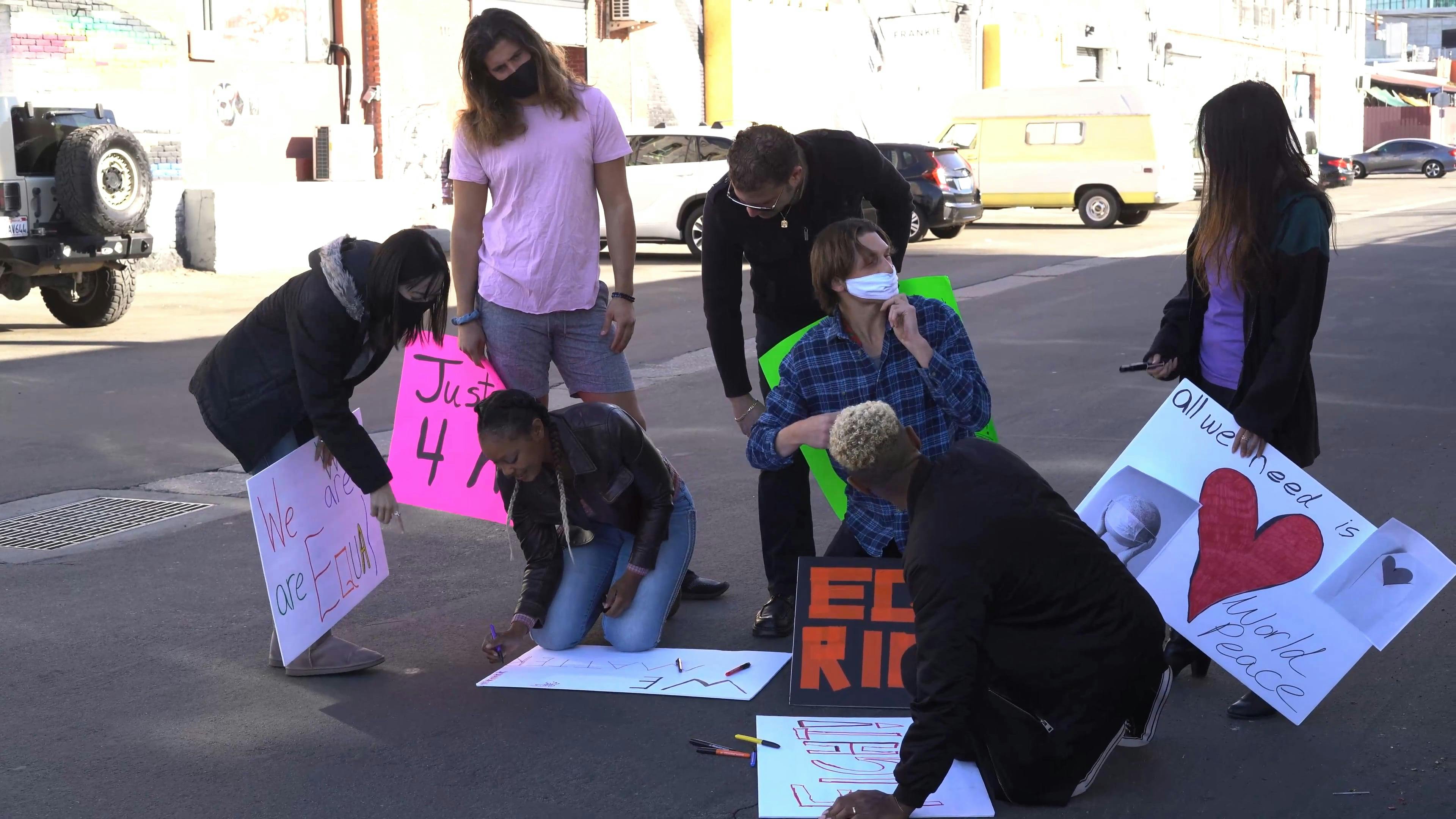 Group of Protesters Writing on the Placards Free Stock Video Footage ...