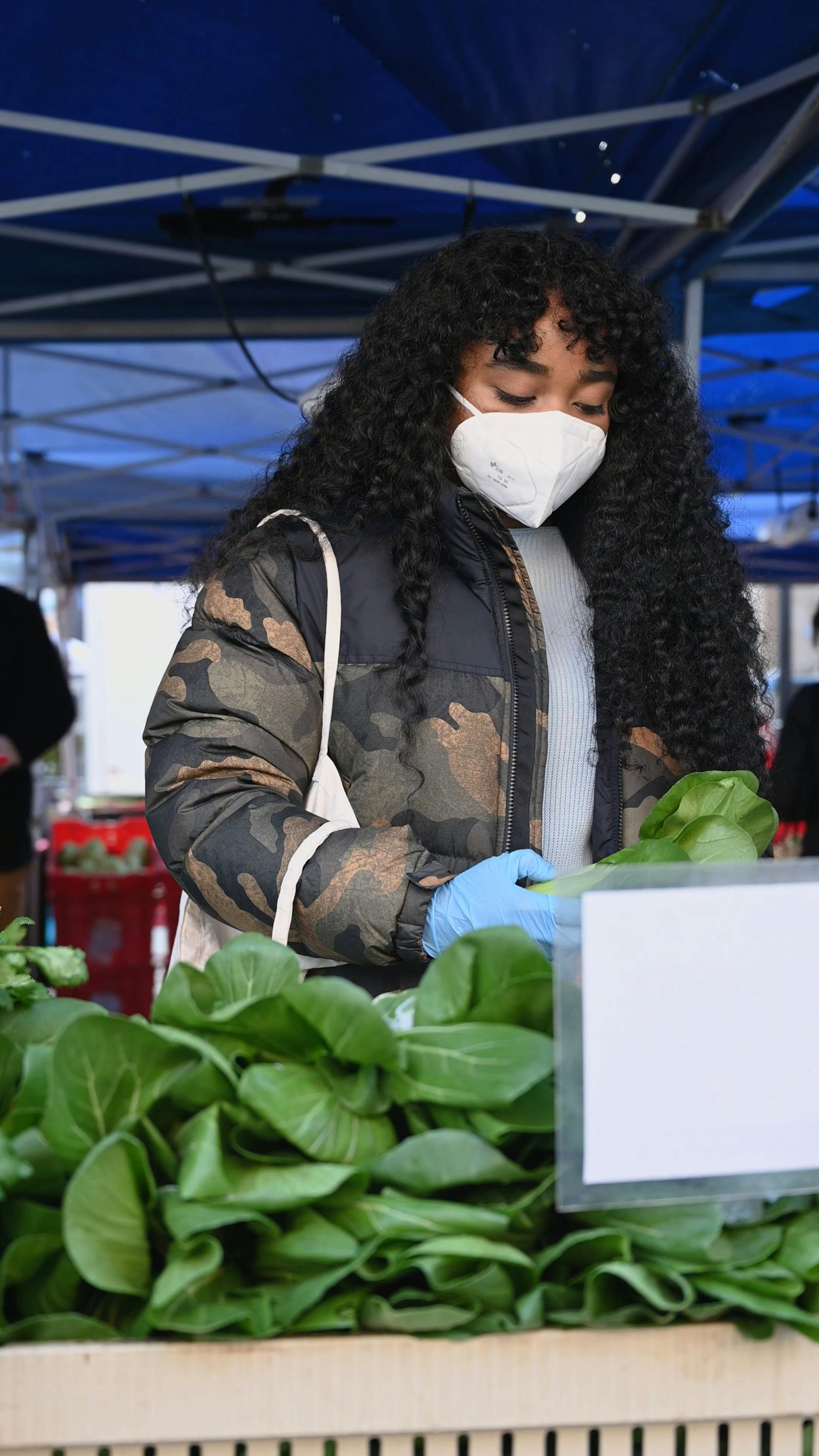 A Woman Wearing Face Mask Picking a Lettuce Free Stock Video Footage ...