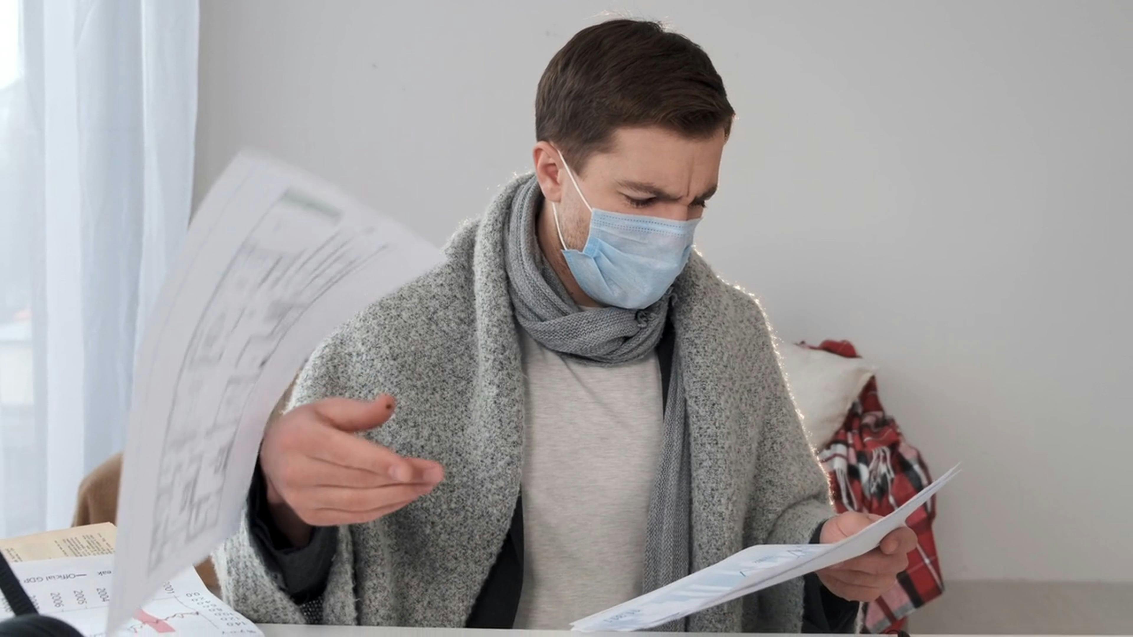 Young Man with Face Mask Throwing Paperwork Free Stock Video Footage ...