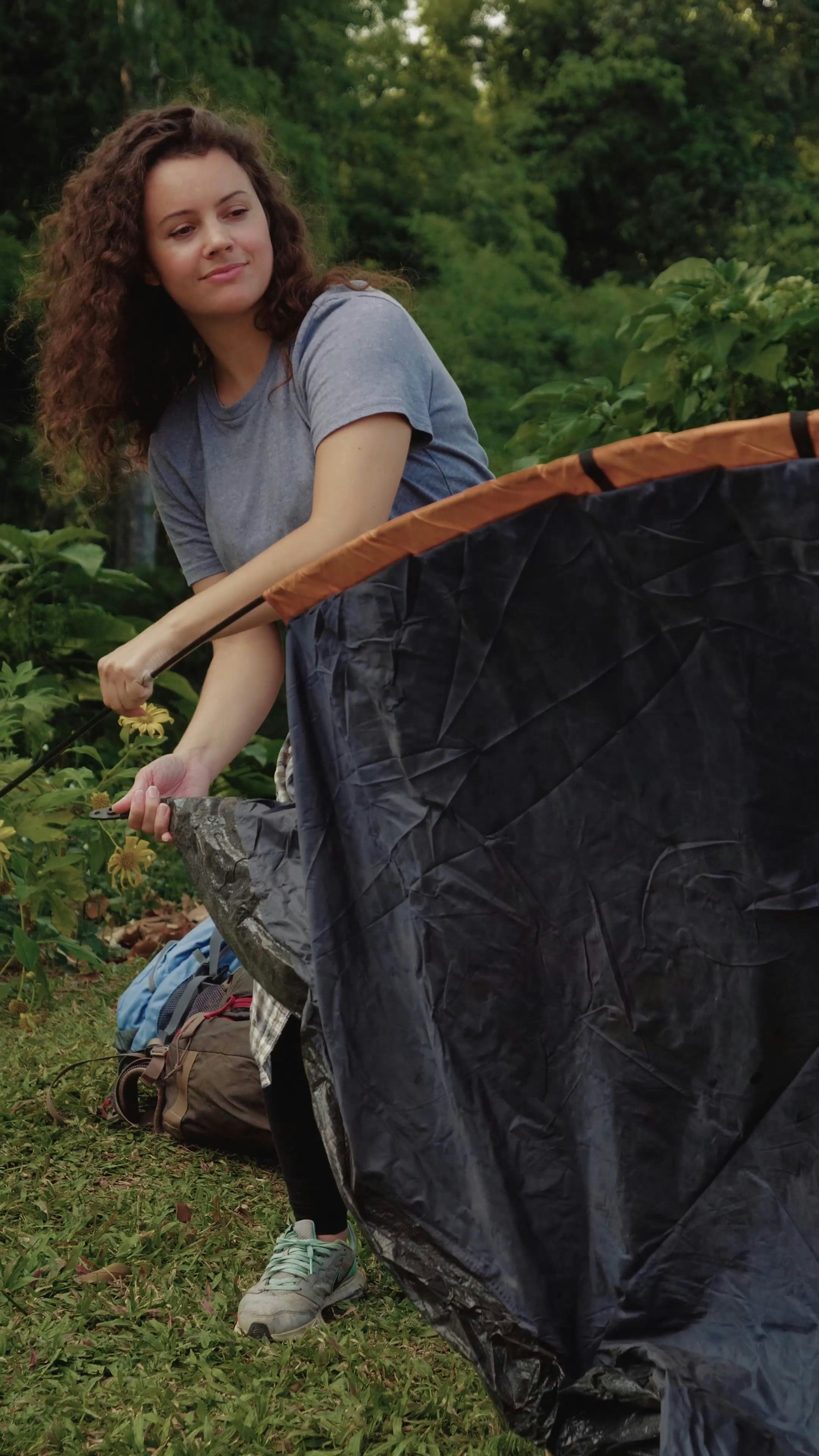 Woman Setting Up A Tent · Free Stock Video