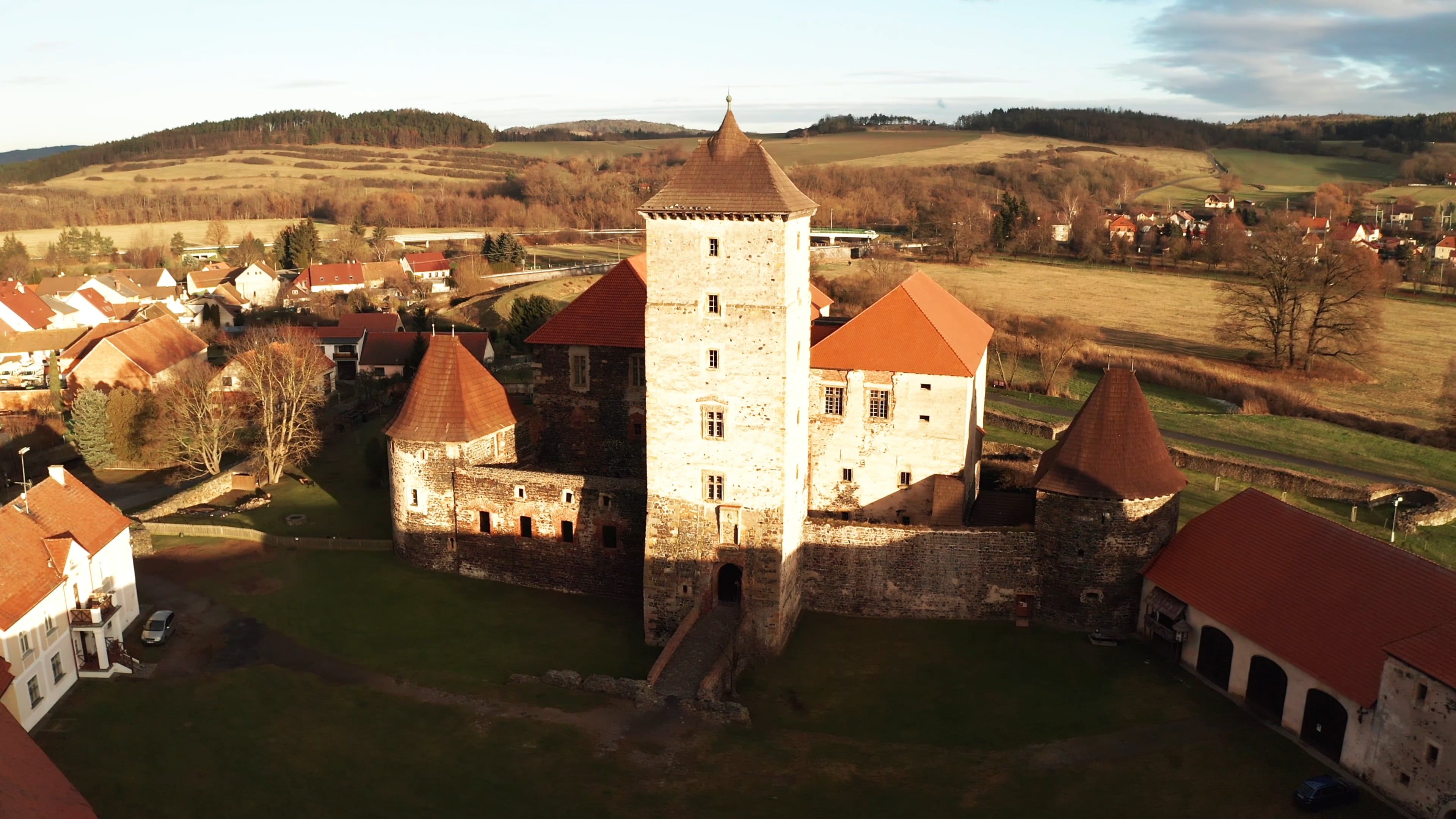 Aerial View of a Castle on Top of the Mountain Free Stock Video Footage ...