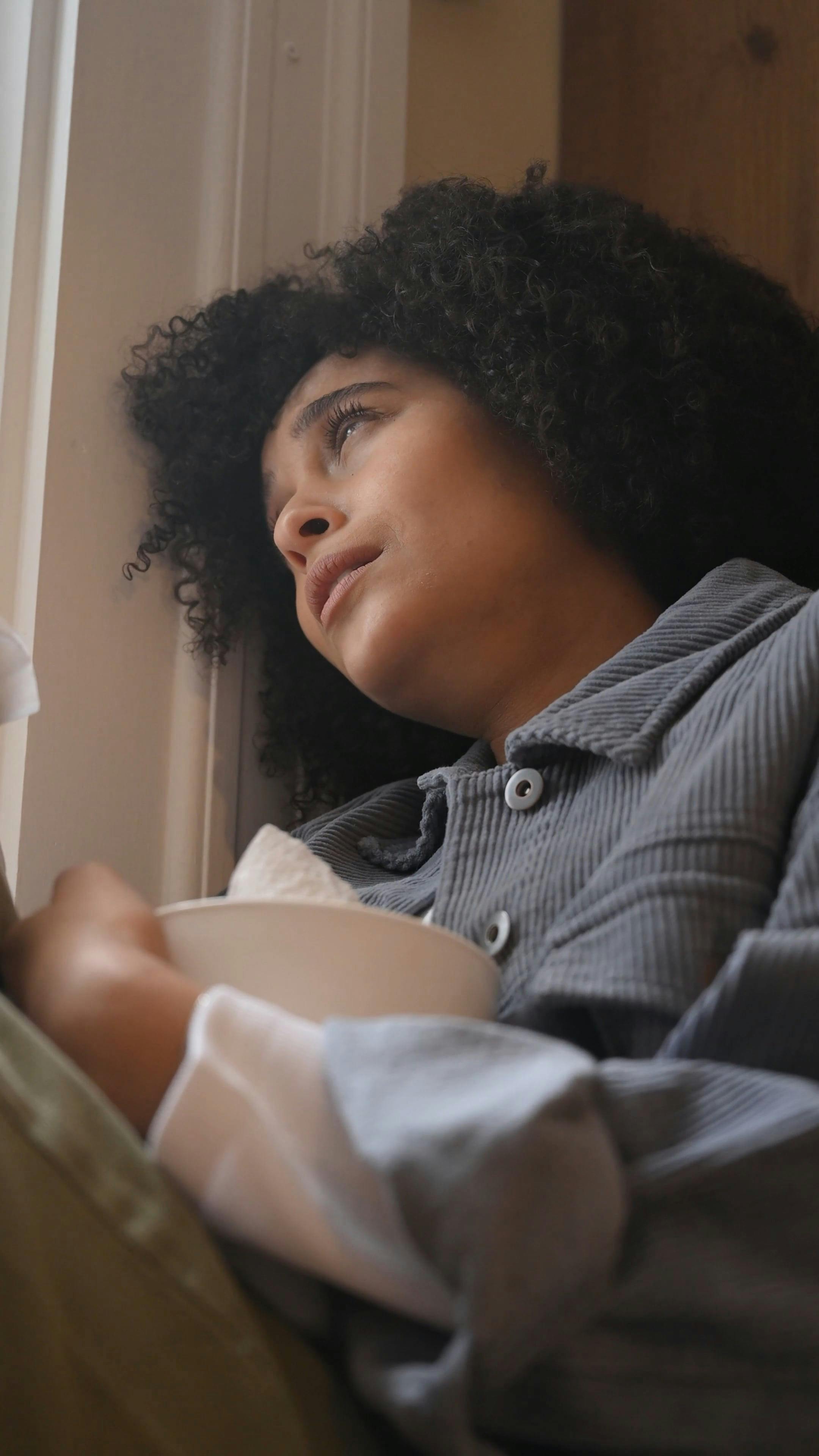 Woman Crying Looking Through The Window · Free Stock Video