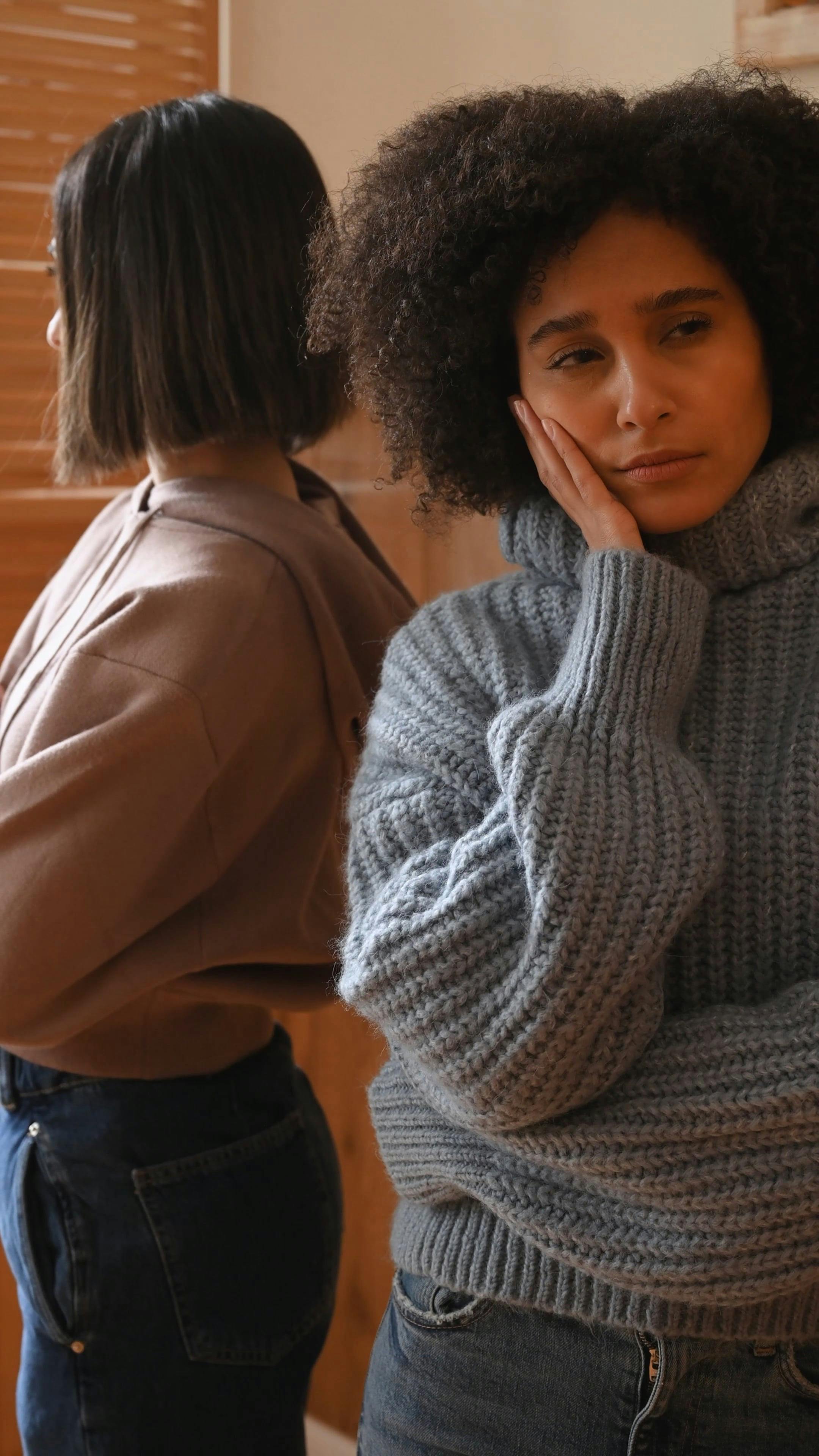 Two Sad Women Standing Face Turned · Free Stock Video