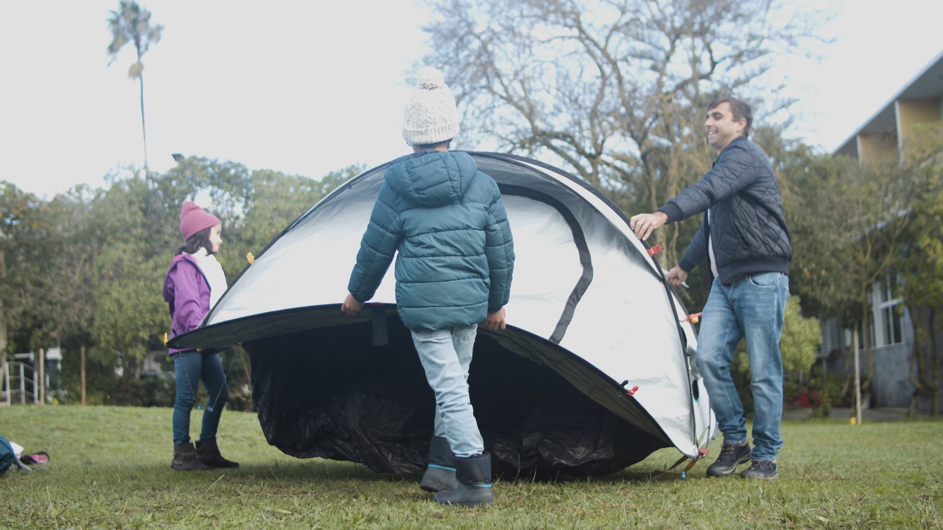 Father and Children Setting Up the Tent Free Stock Video Footage ...