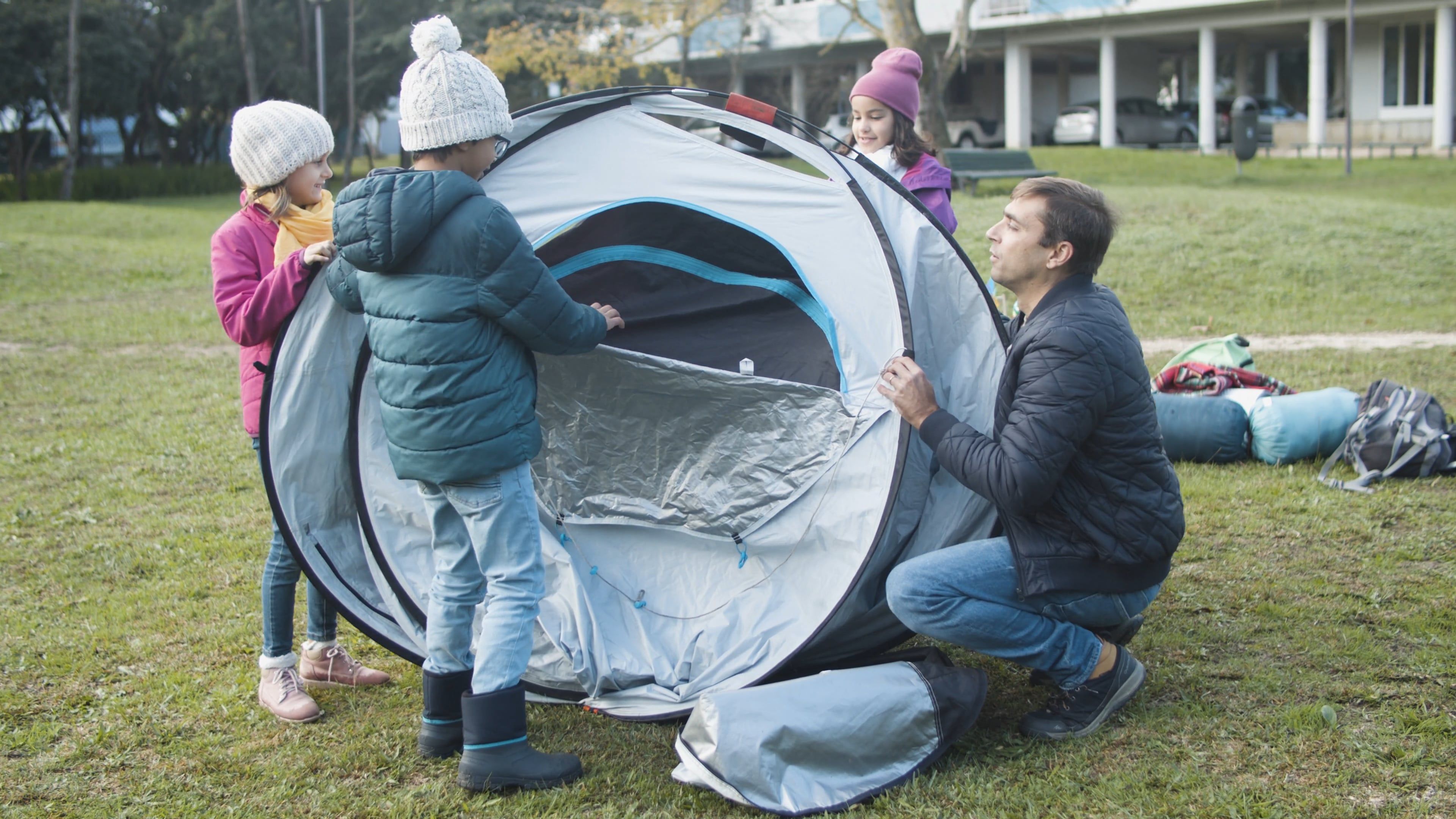 Father and Children Setting Up the Tent Free Stock Video Footage ...