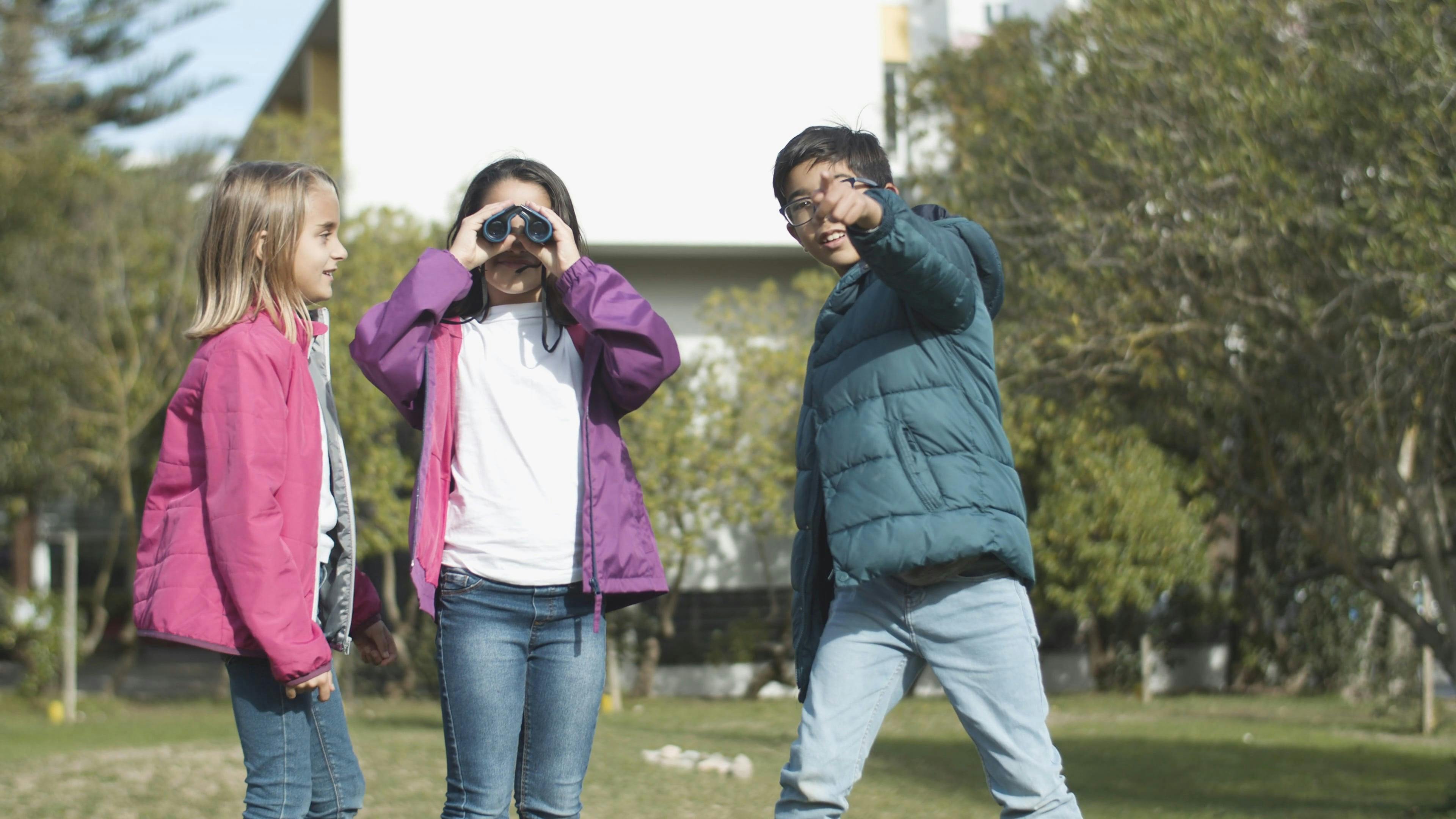 Children Using Binoculars in Park Free Stock Video Footage, Royalty ...