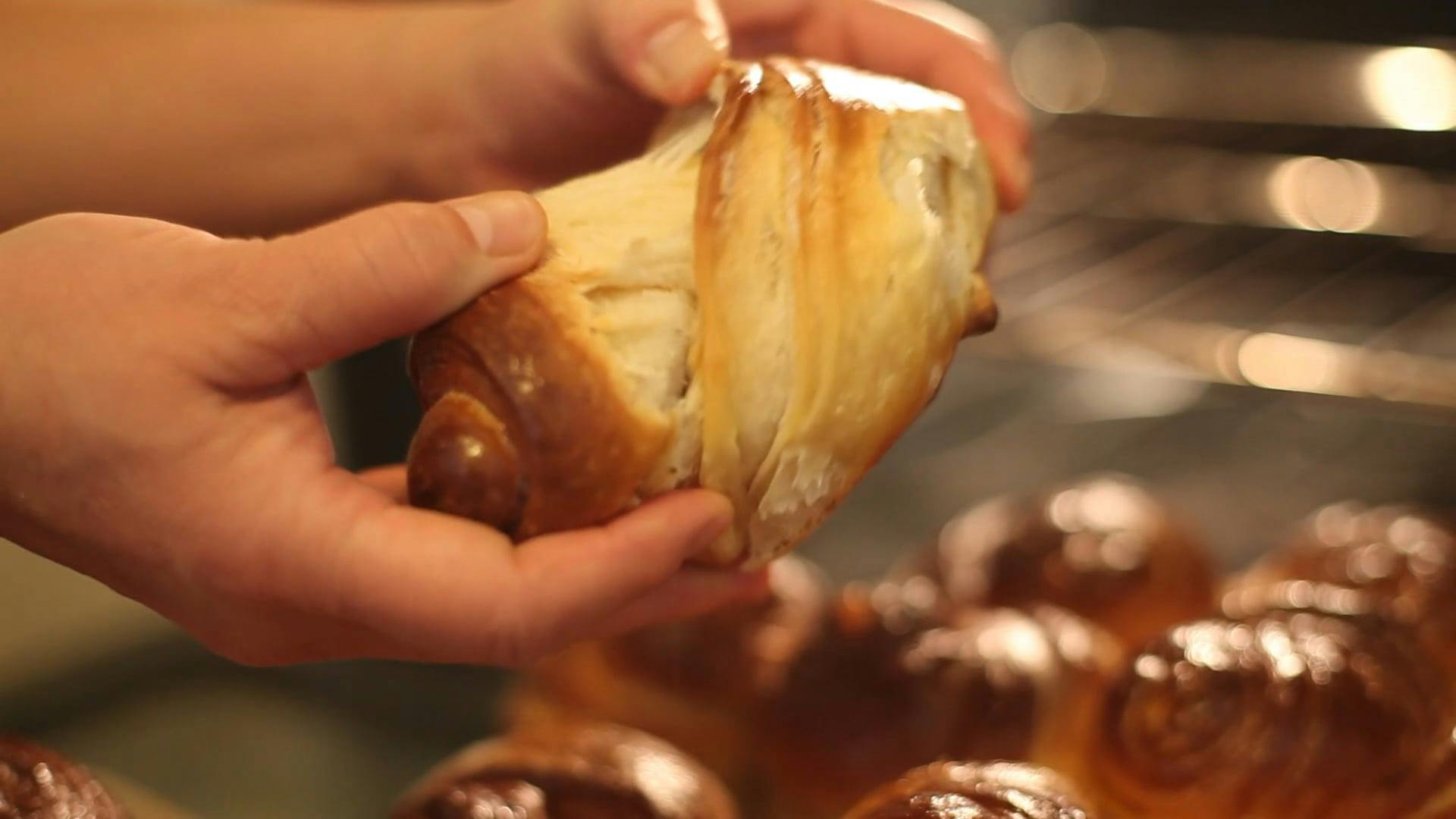 Close-up Shot of a Freshly Baked Bread Roll Free Stock Video Footage ...