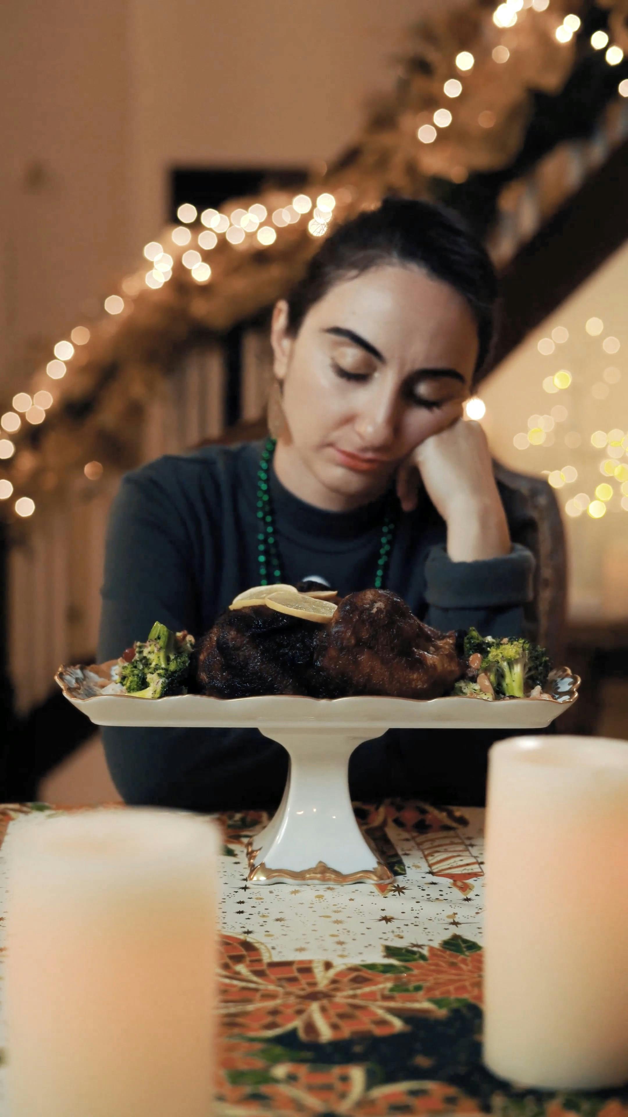 A Disappointed Woman Looking at the Food on a Table Free Stock Video ...