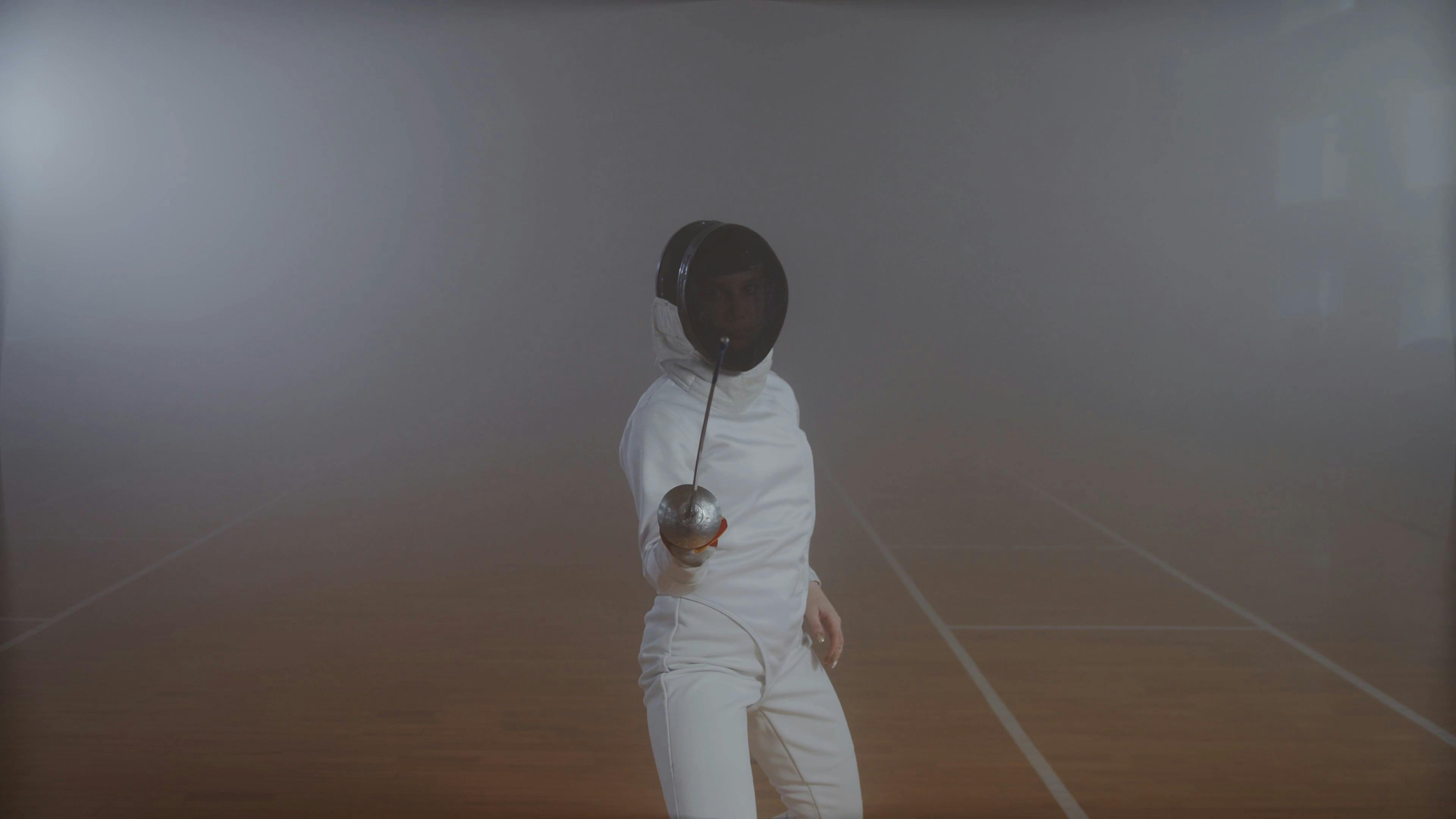 A Fencer Doing a Lunge Attack towards the Camera Free Stock Video ...