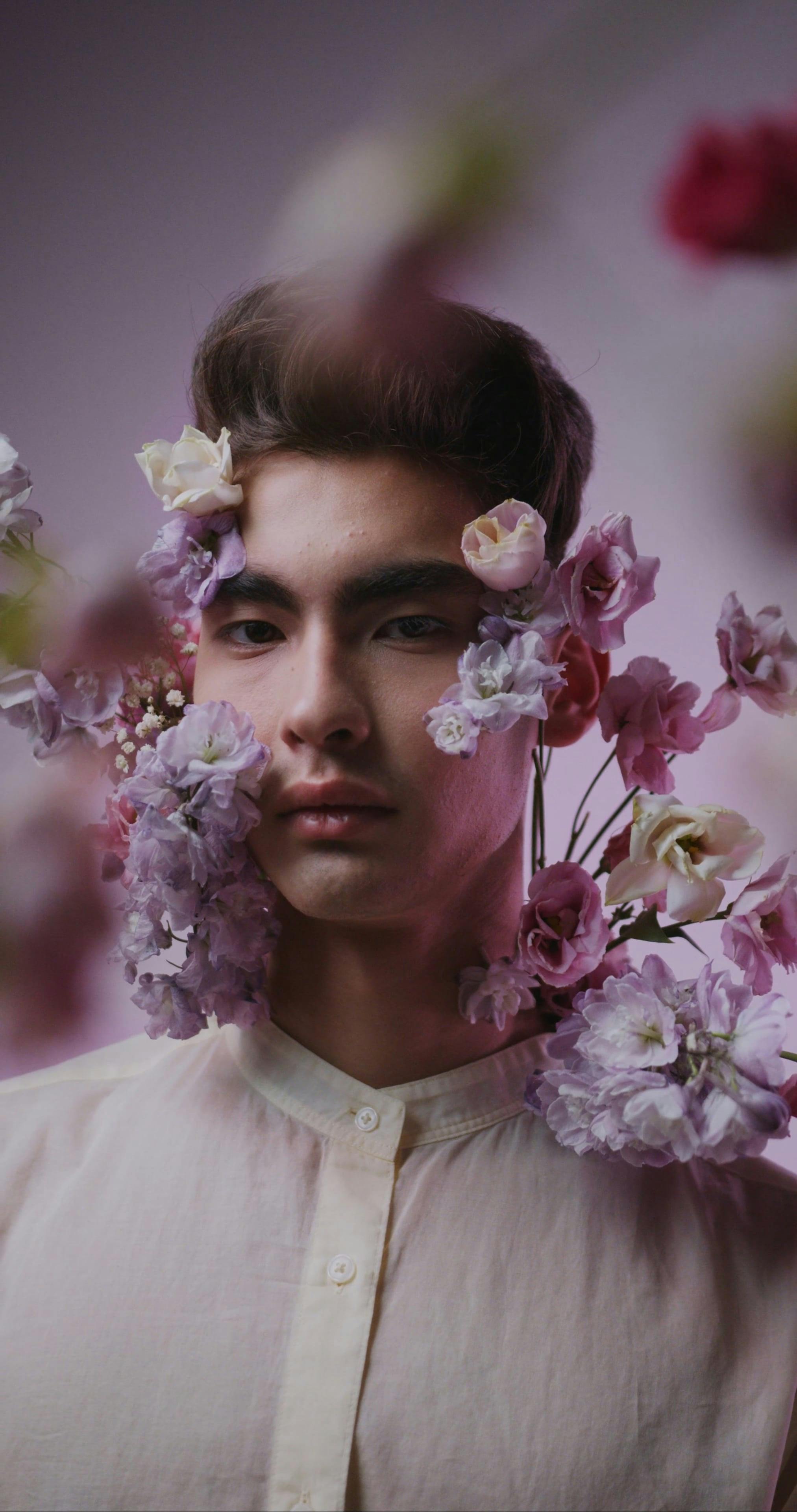 Male Model Covered in Flowers · Free Stock Video