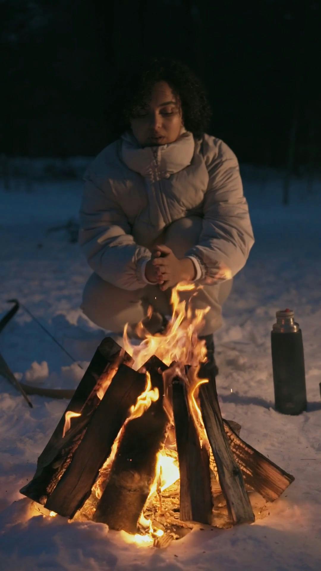 Wide Angle Shot of a Bonfire in the Snow Free Stock Video Footage ...