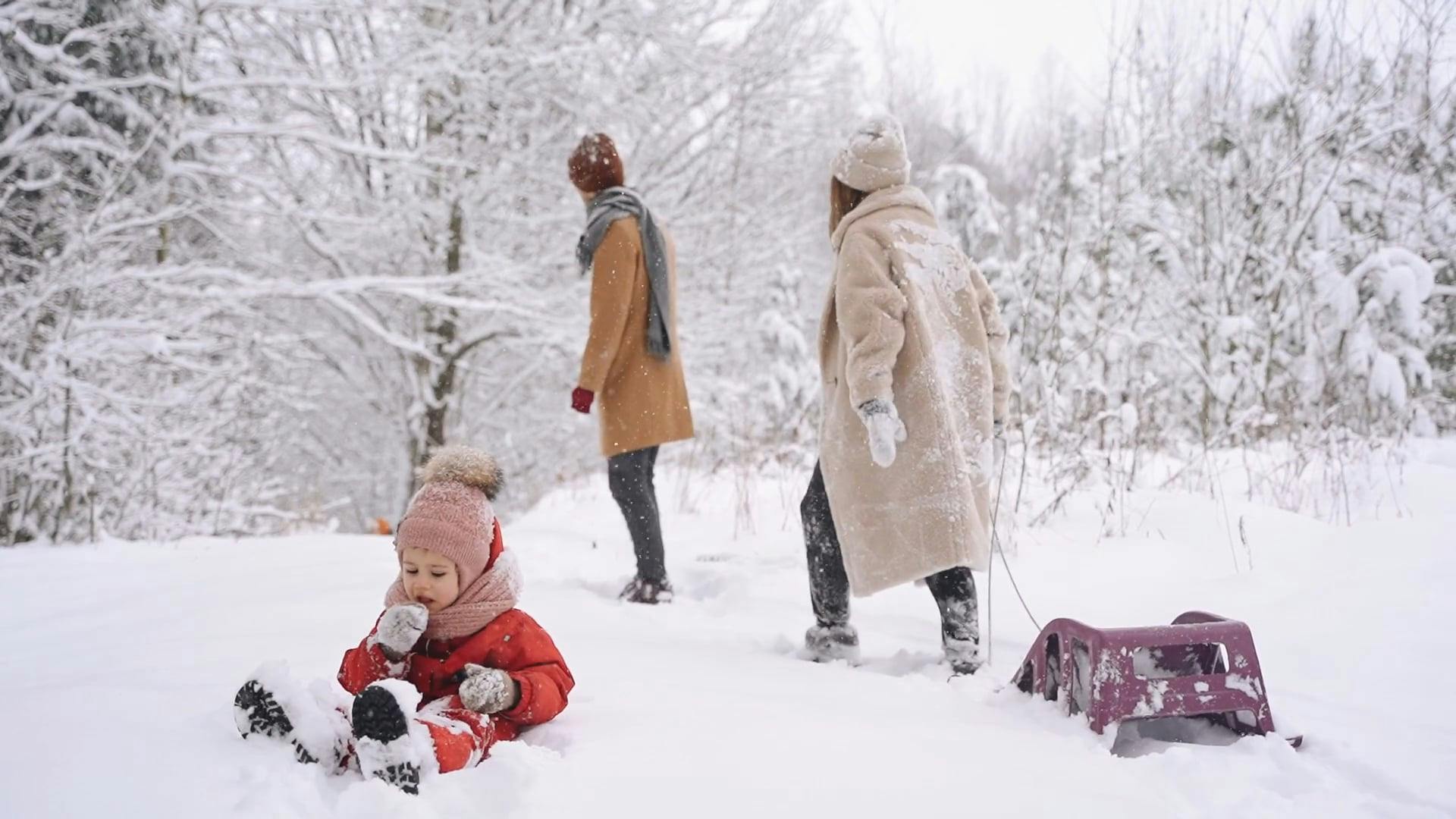 Family Walking in the Snow · Free Stock Video