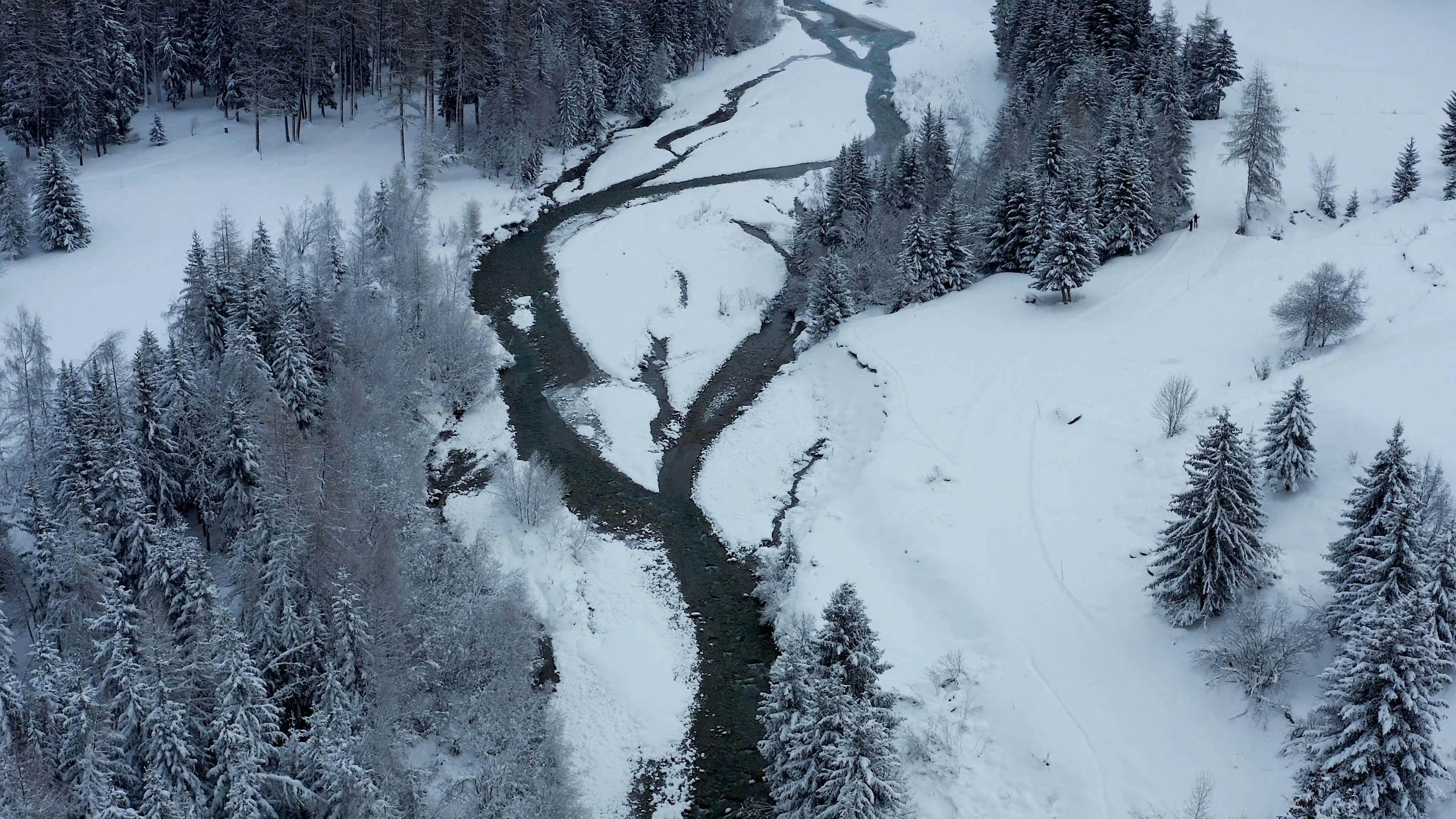 Drone Footage Of A Snow Covered Valley Free Stock Video Footage ...
