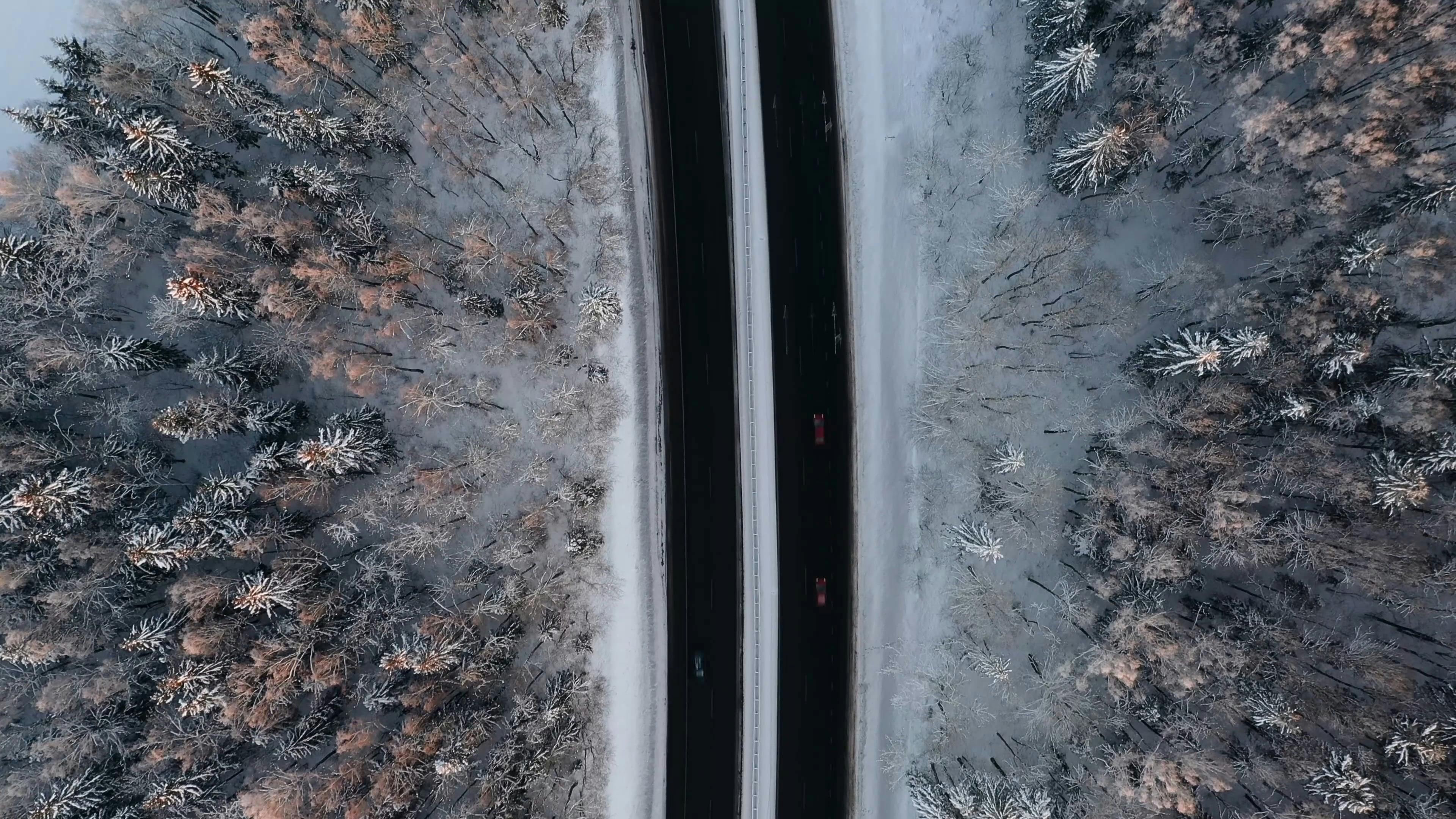 Drone Shot of Highway in Winter · Free Stock Video