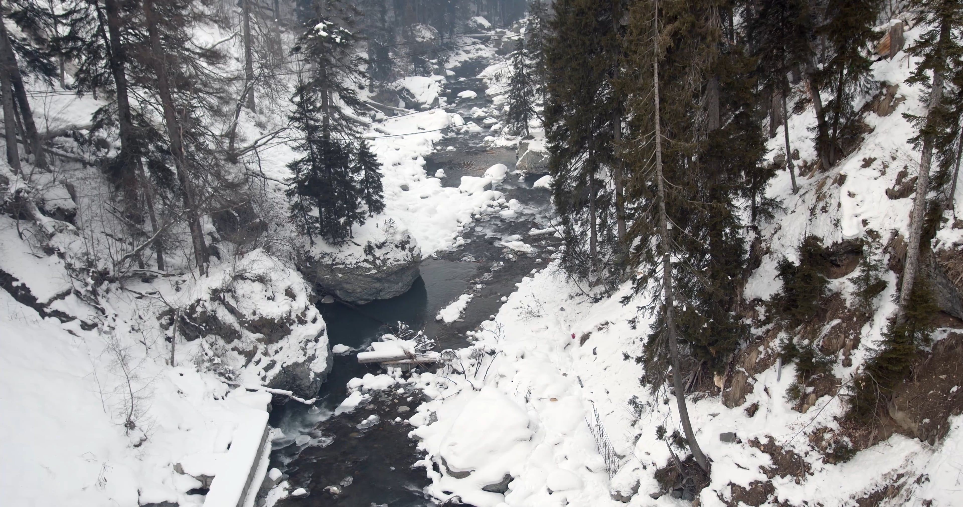 High Angle Shot of a Brook in a Snow Covered Environment Free Stock ...
