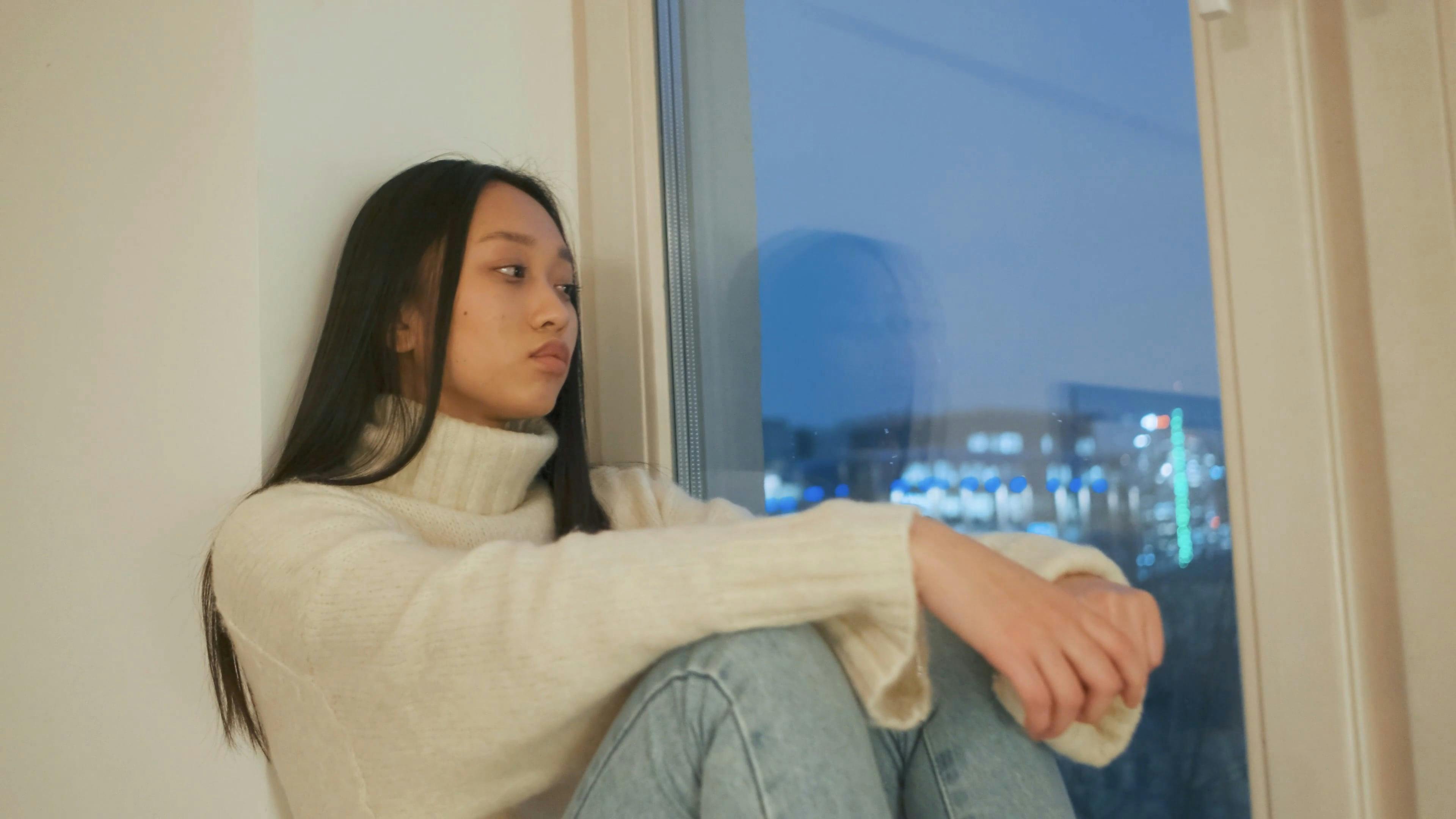 Upset Woman Sitting by the Window Free Stock Video Footage, Royalty ...