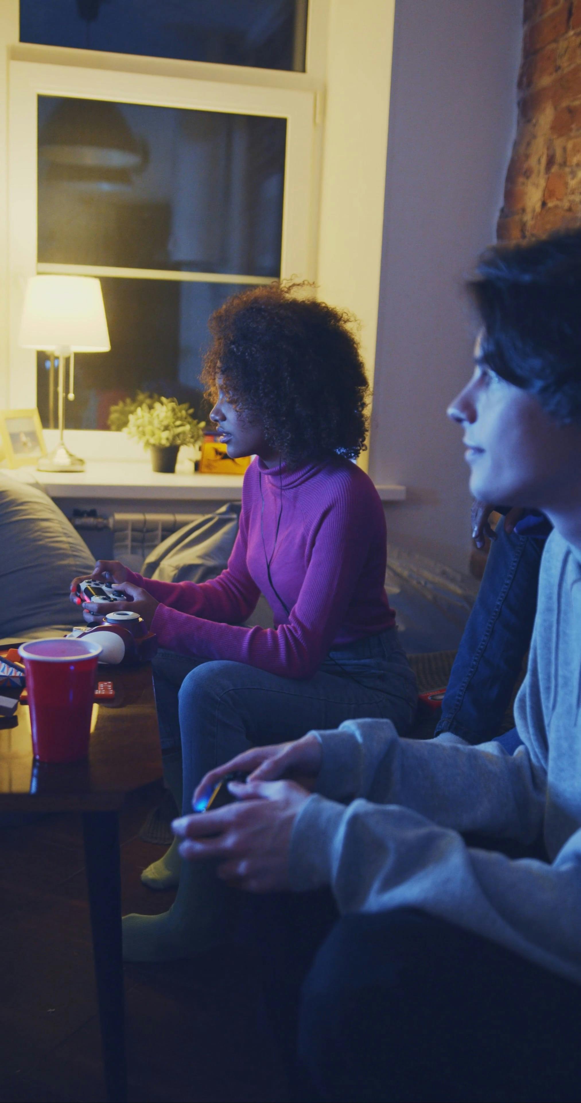 People Playing Video Games at Night · Free Stock Video