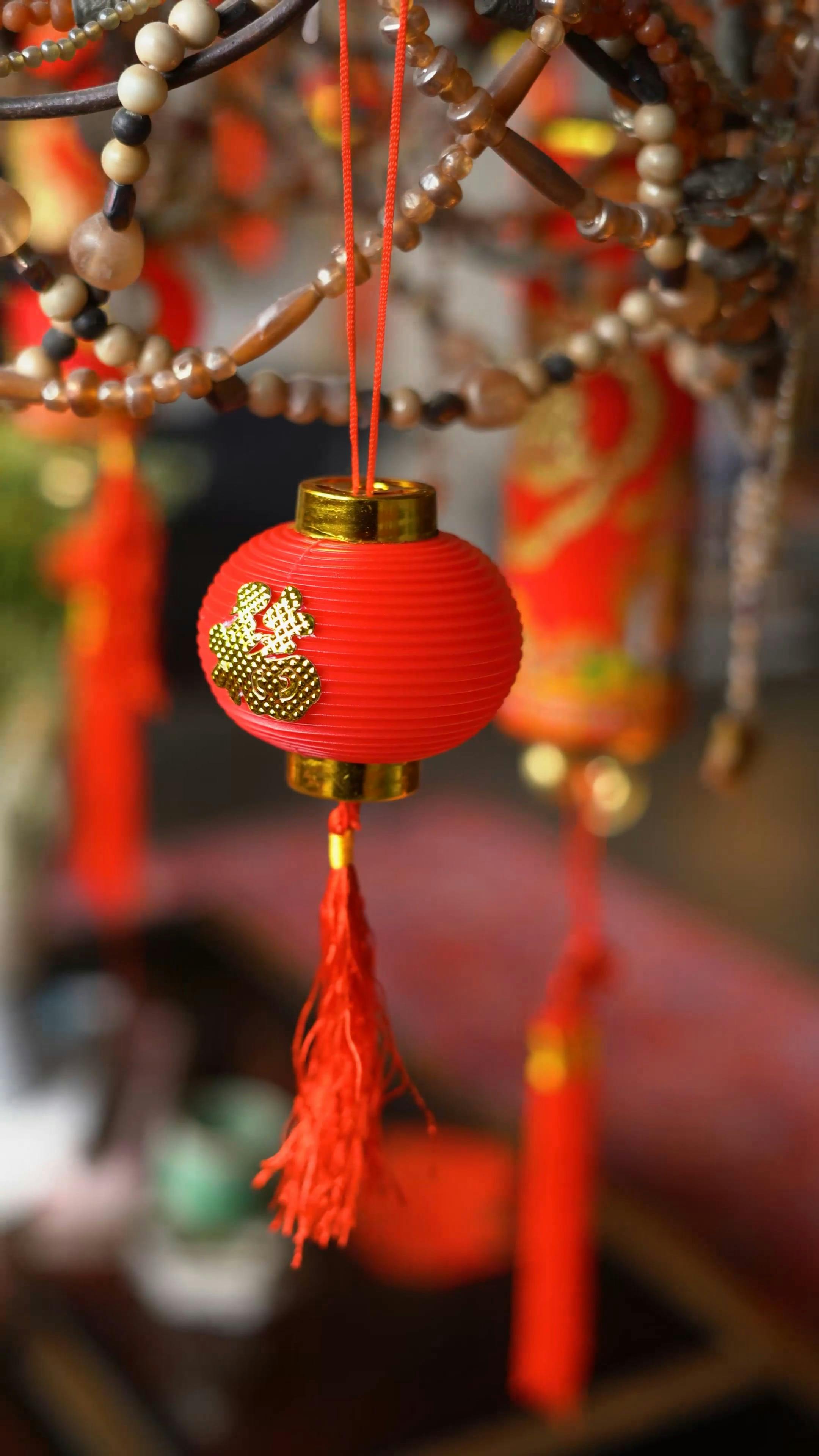 Chinese New Year Decorations Hanging On Display · Free Stock Video