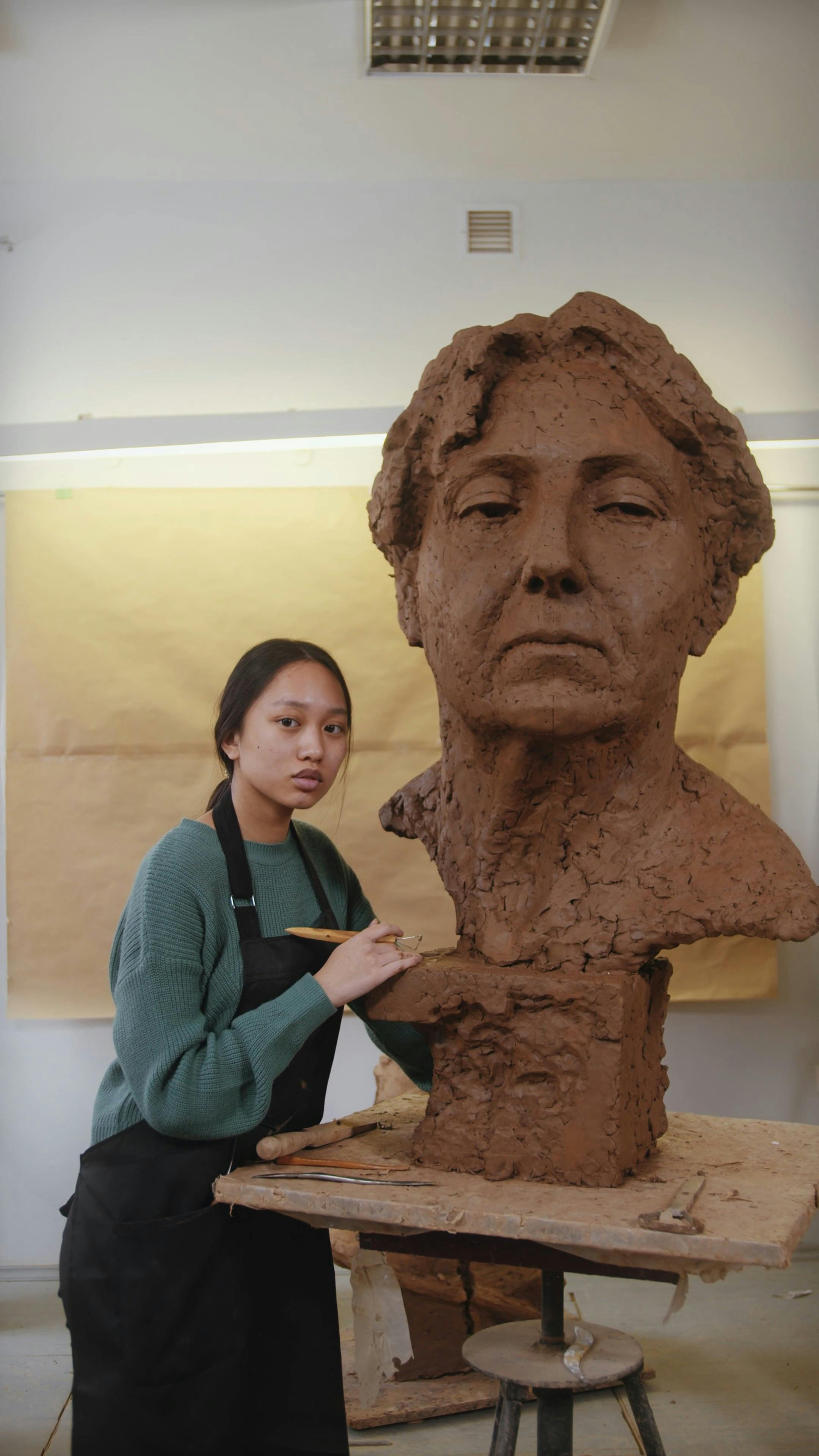 Artist Posing with Sculpture and Ribbon Tool Free Stock Video Footage ...