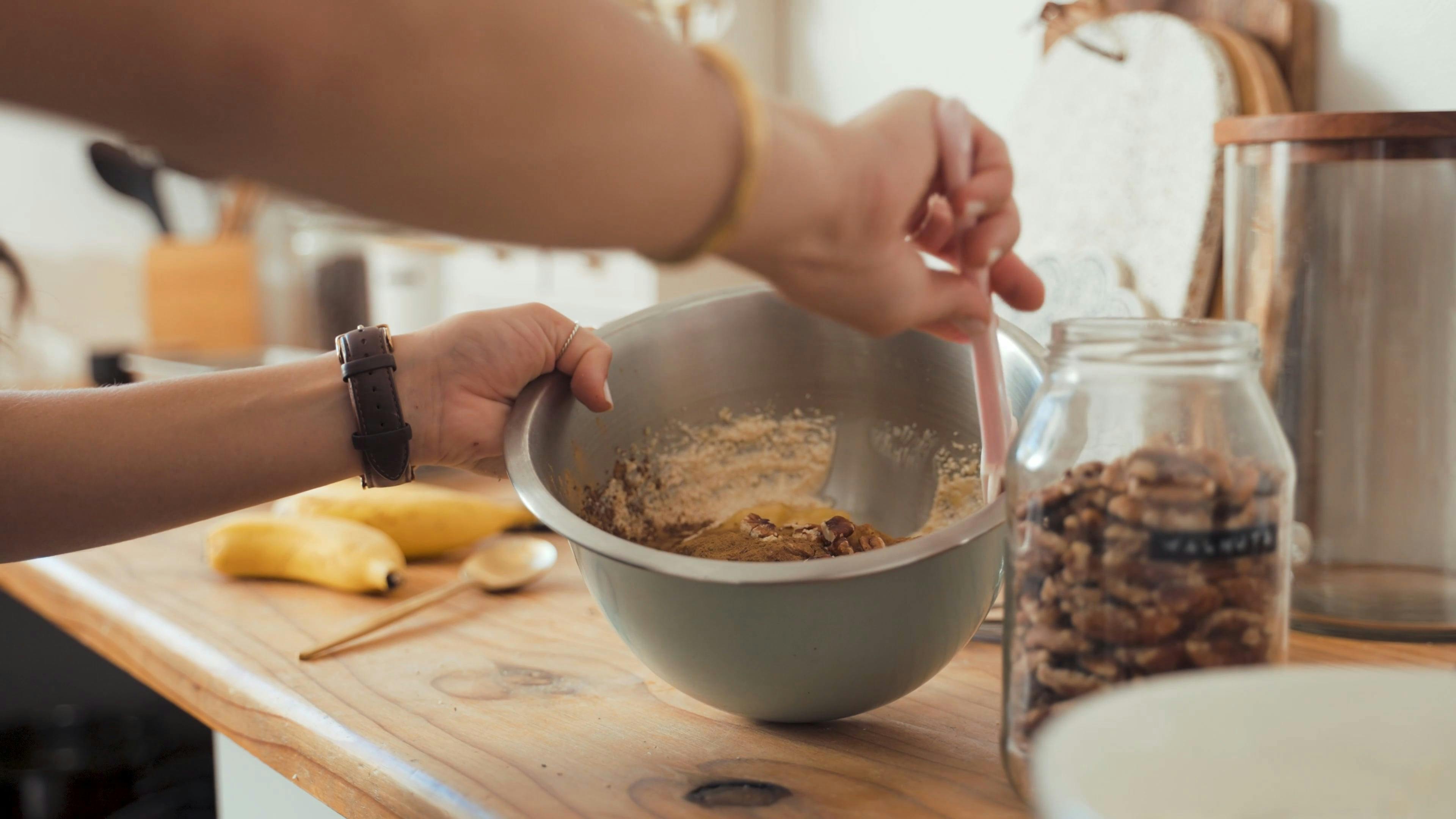 A Person Mixing Ingredients in a Bowl Free Stock Video Footage, Royalty ...