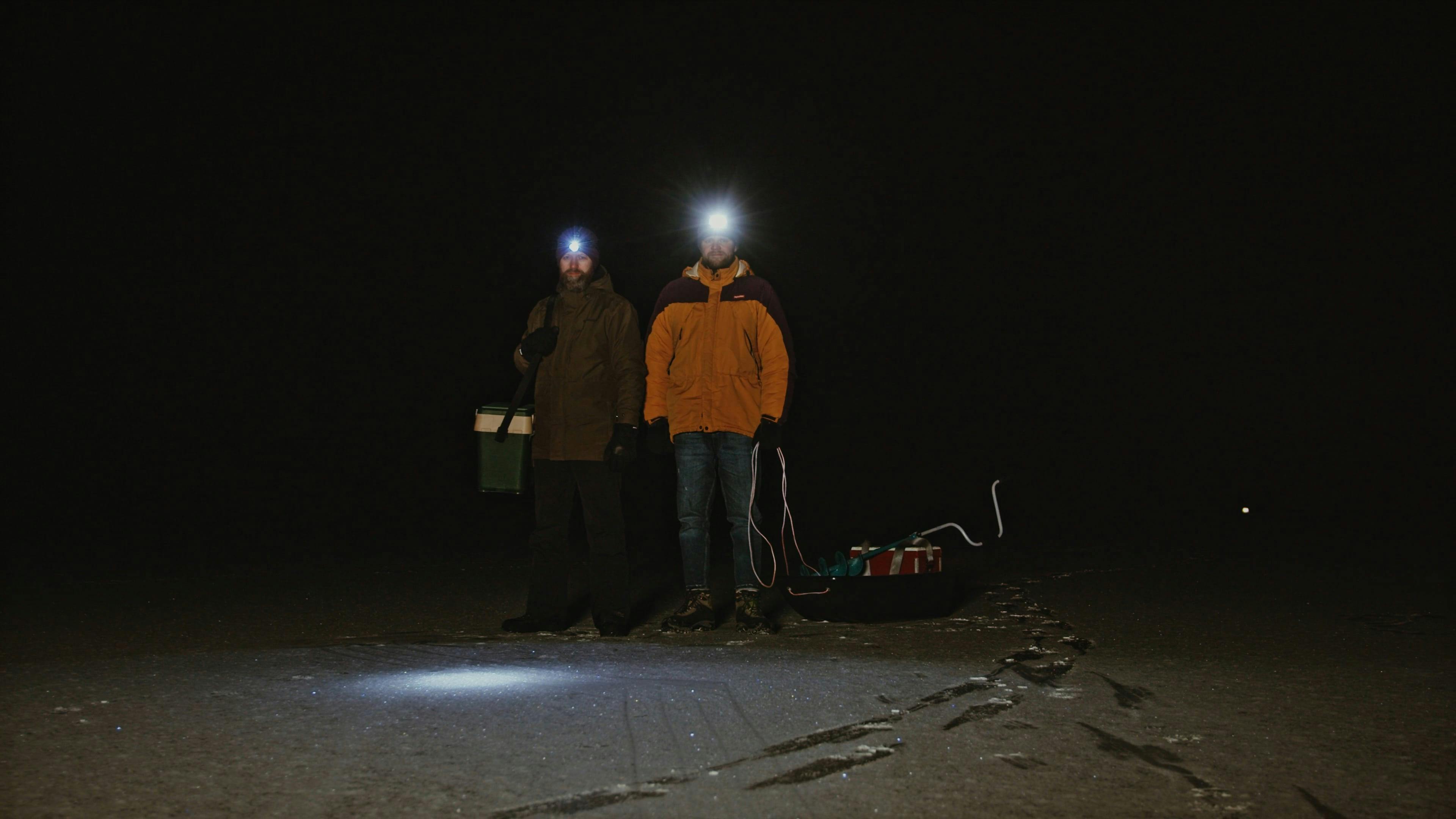 Men with Flashlights Standing Outdoors at Night · Free Stock Video