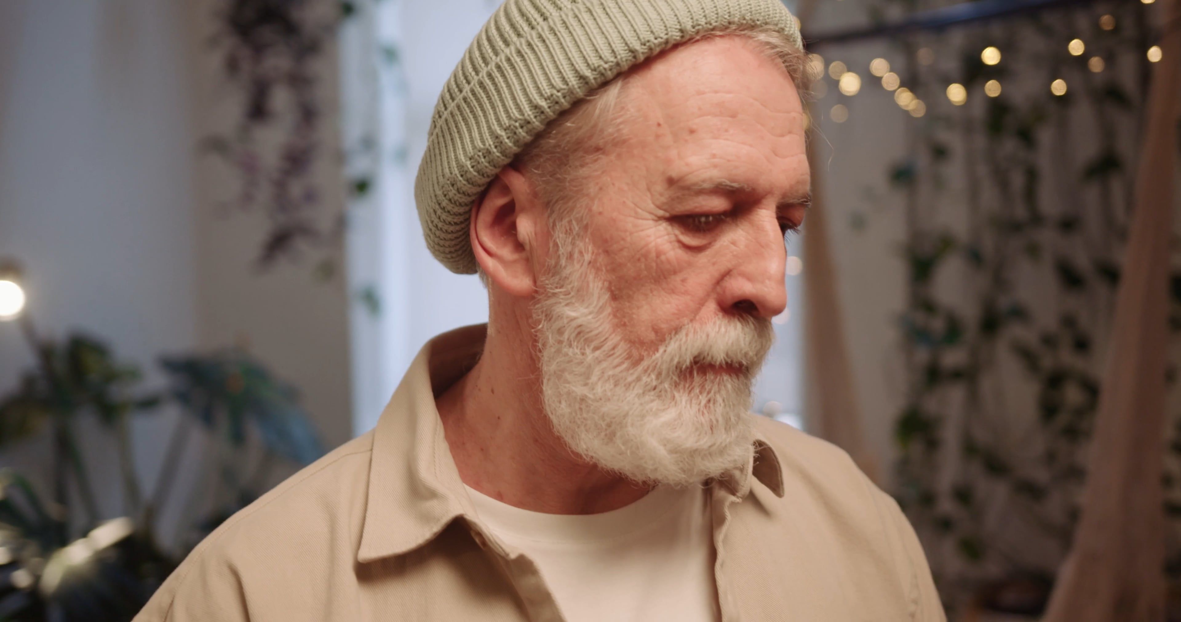 Elderly Man Looking at Vinyl Records at Home · Free Stock Video