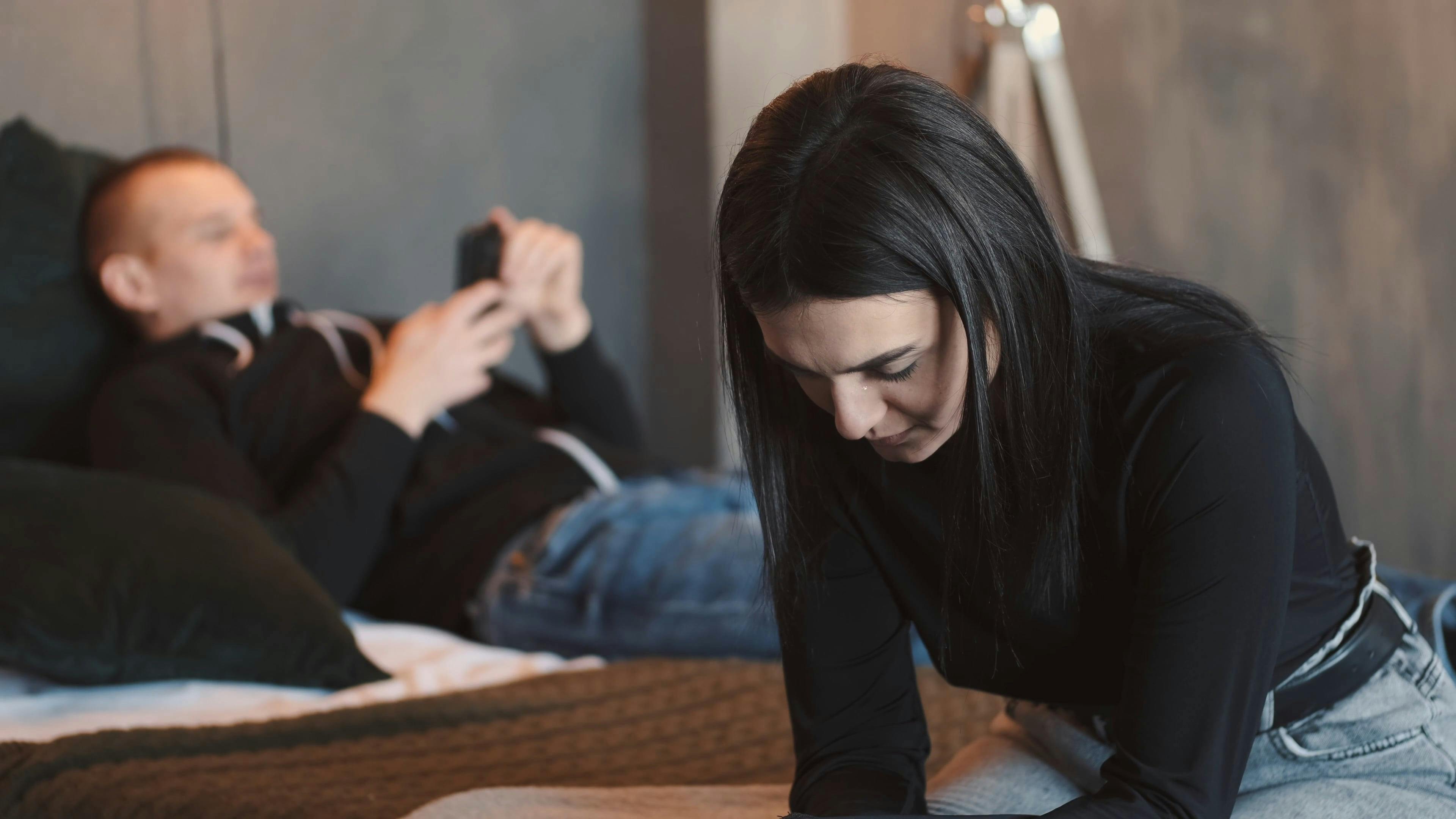 A Woman Crying While Her Boyfriend is Texting Free Stock Video Footage ...