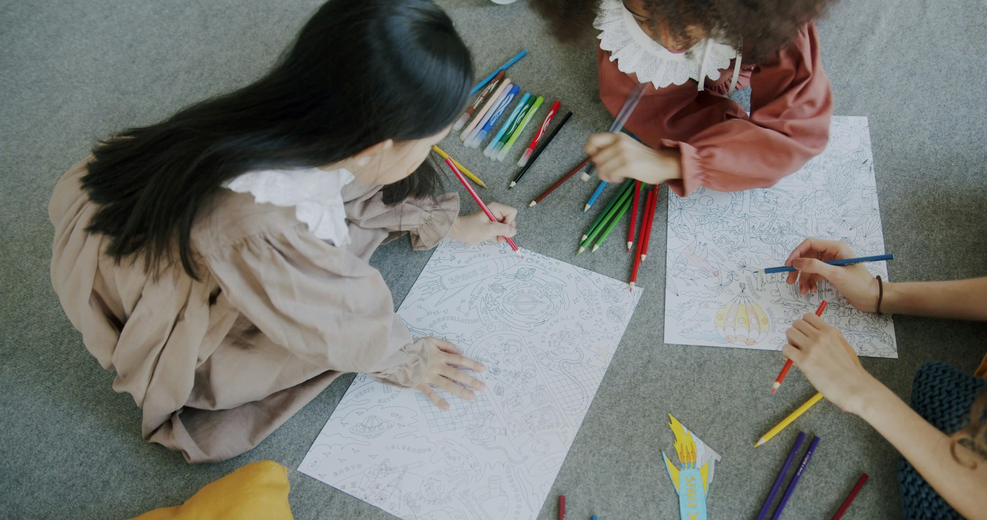 Kids Coloring Together · Free Stock Video