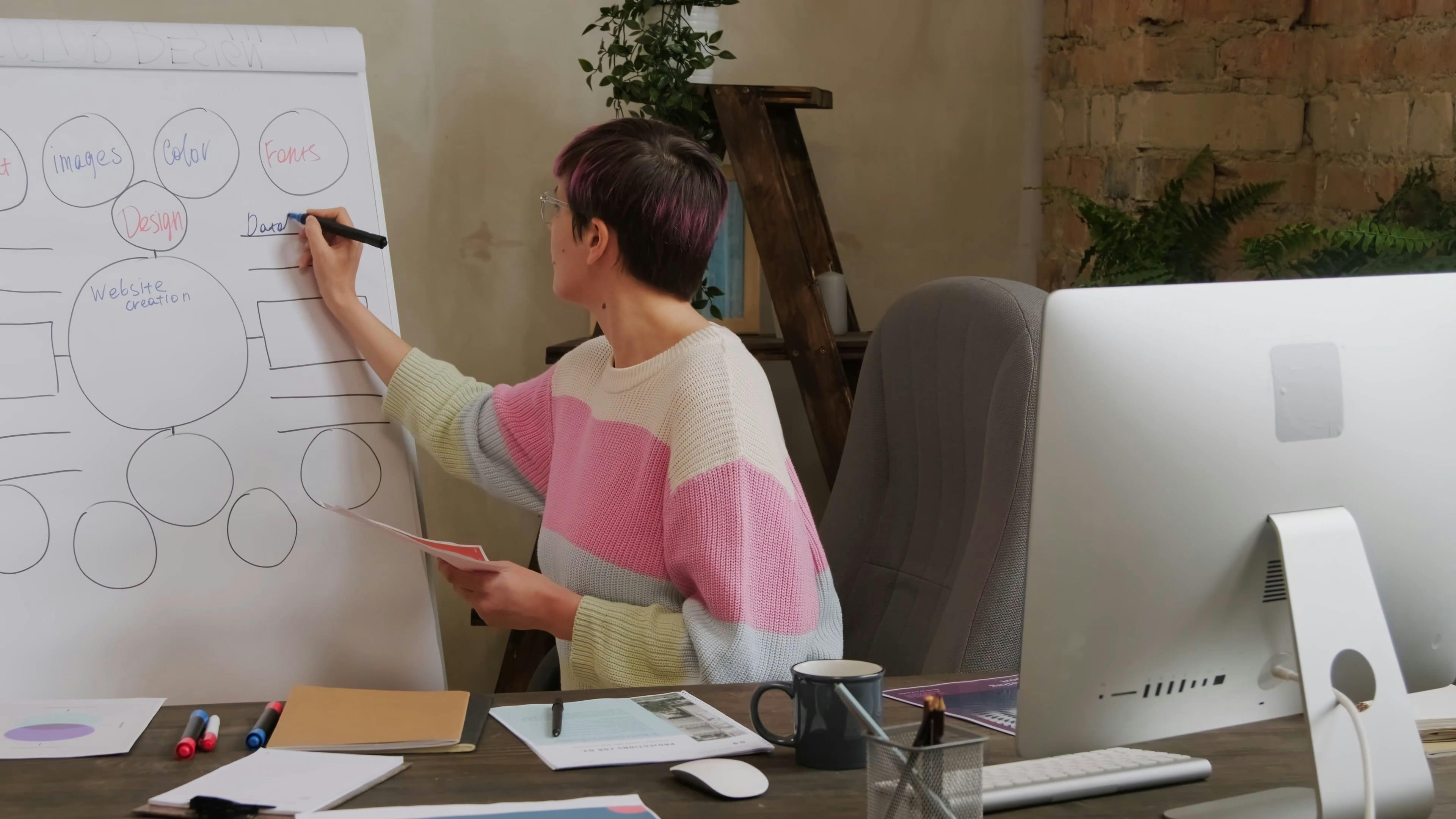 Woman Drawing a Chart in Front of Computer Free Stock Video Footage ...