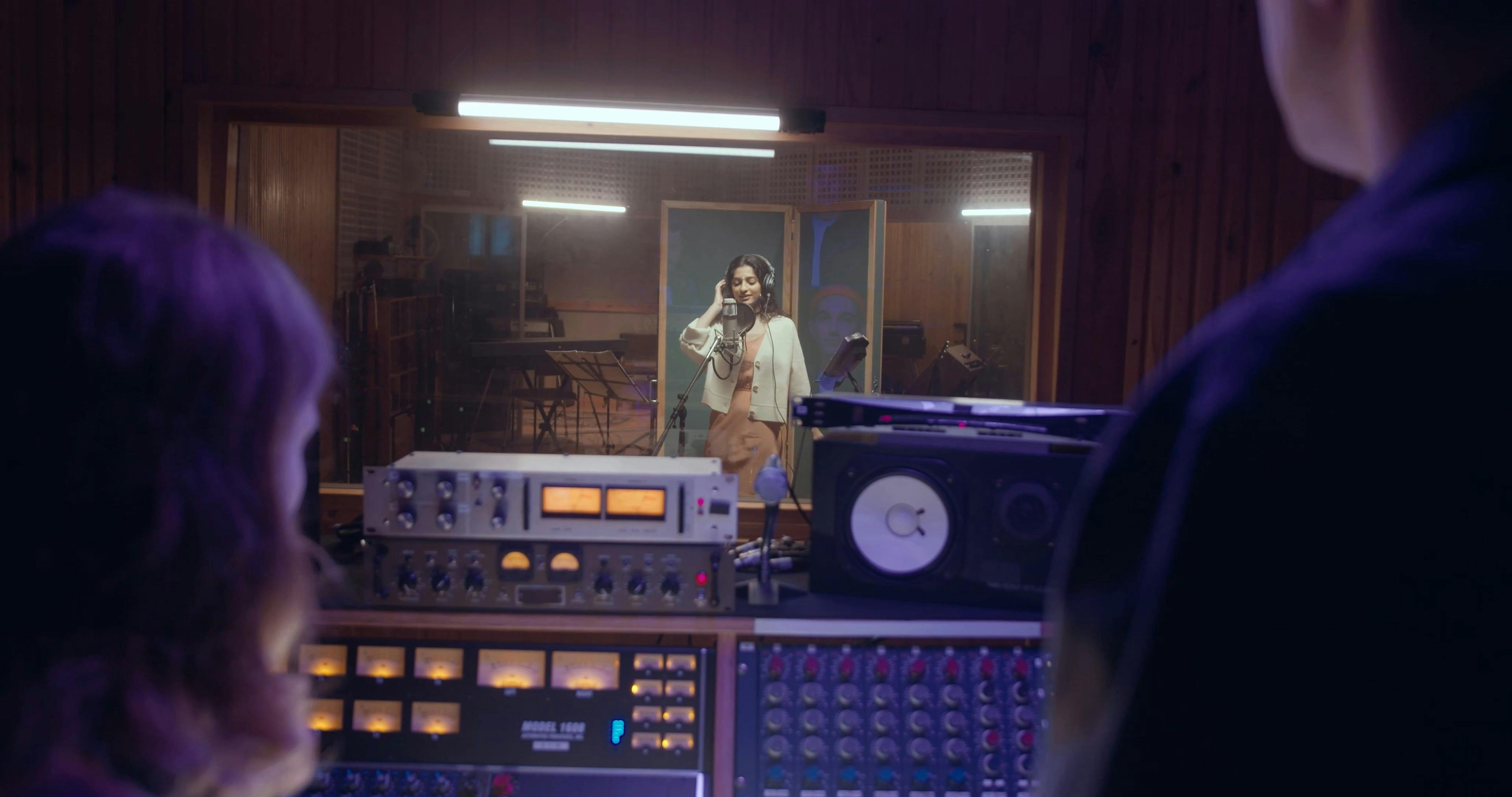 Men Watching the Singer Inside the Recording Studio · Free Stock Video