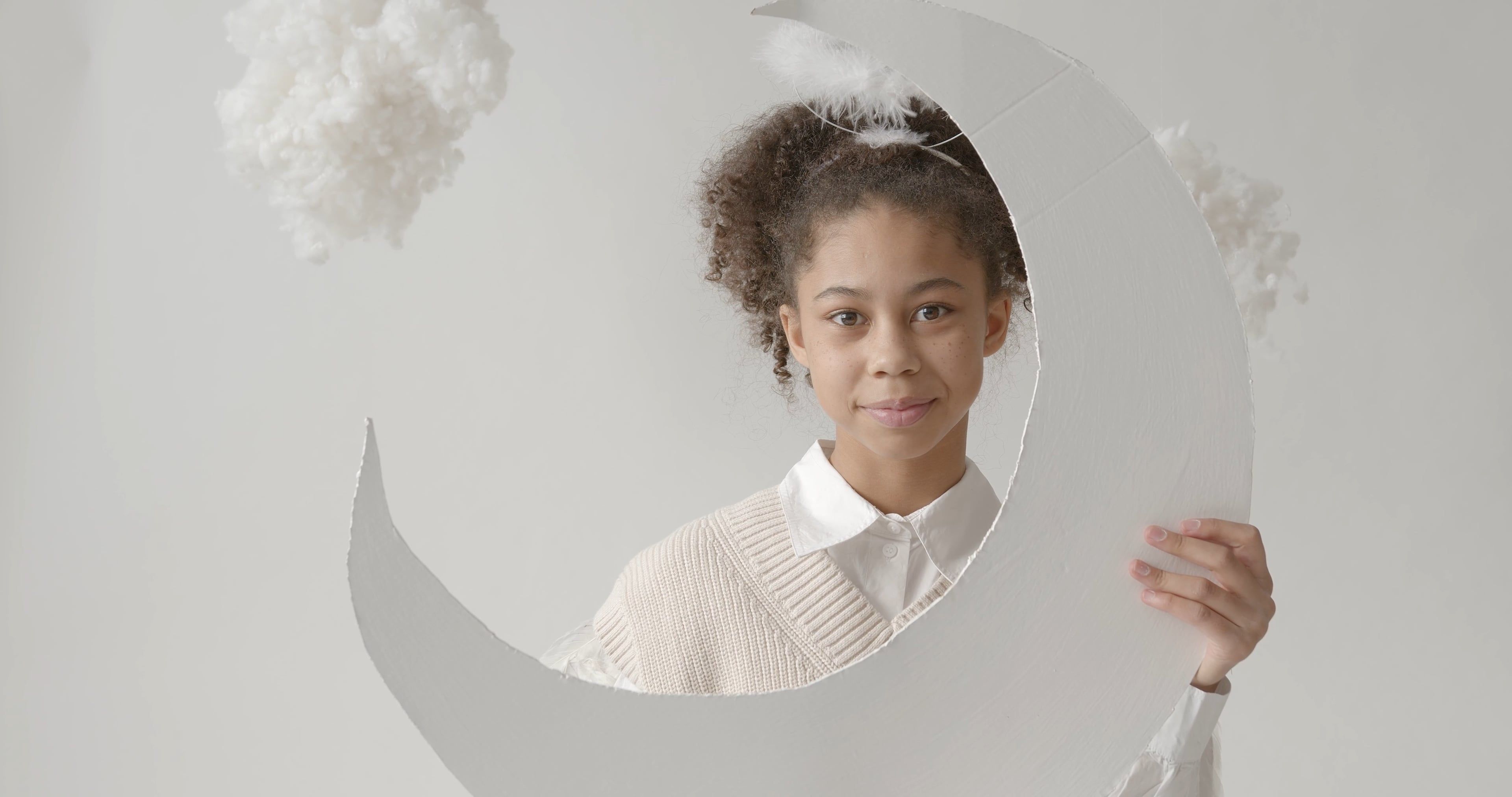 Girl Holding Half Moon Made of Cardboard Free Stock Video Footage ...