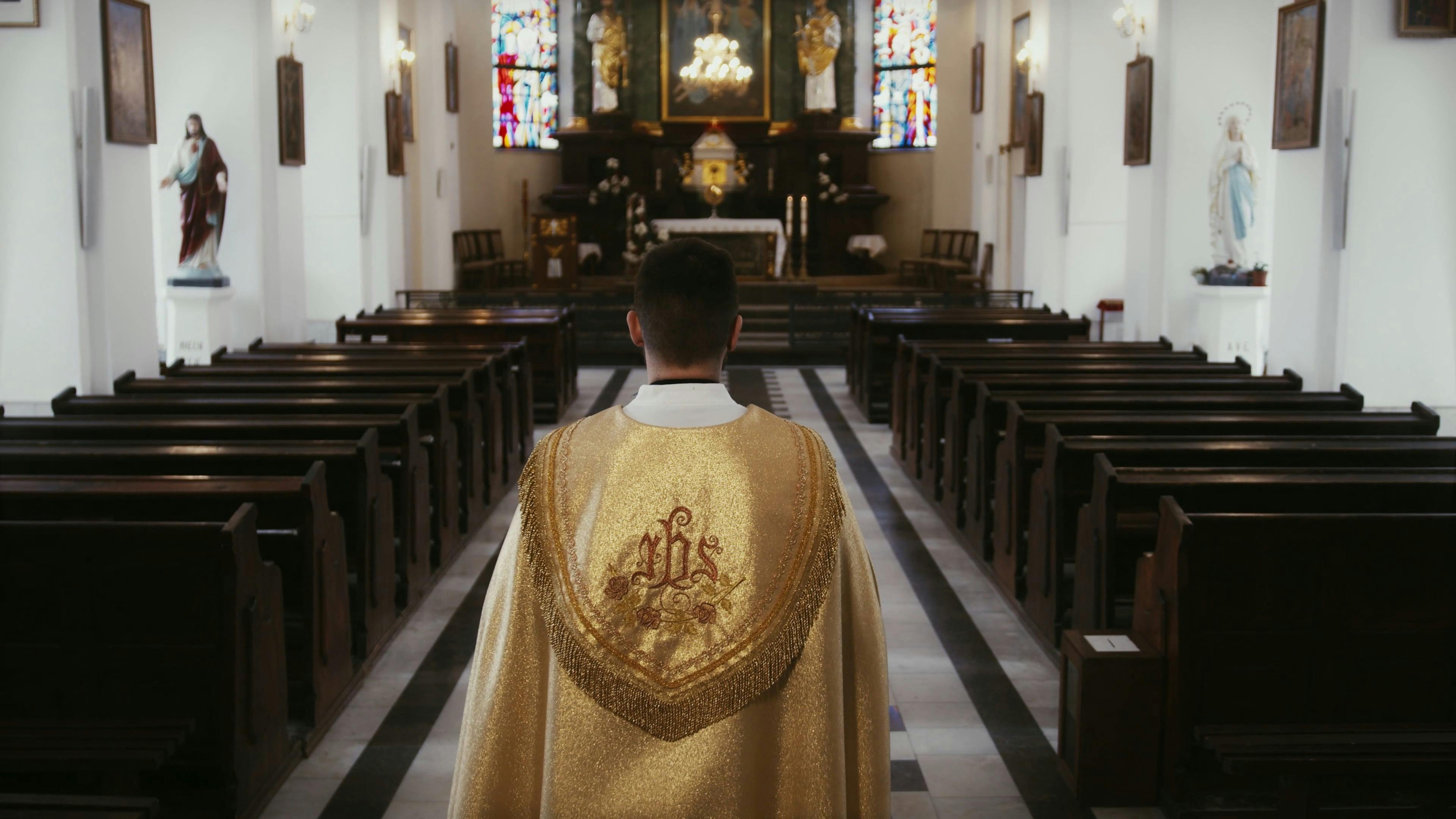 Back View of a Priest Walking in a Church Free Stock Video Footage ...