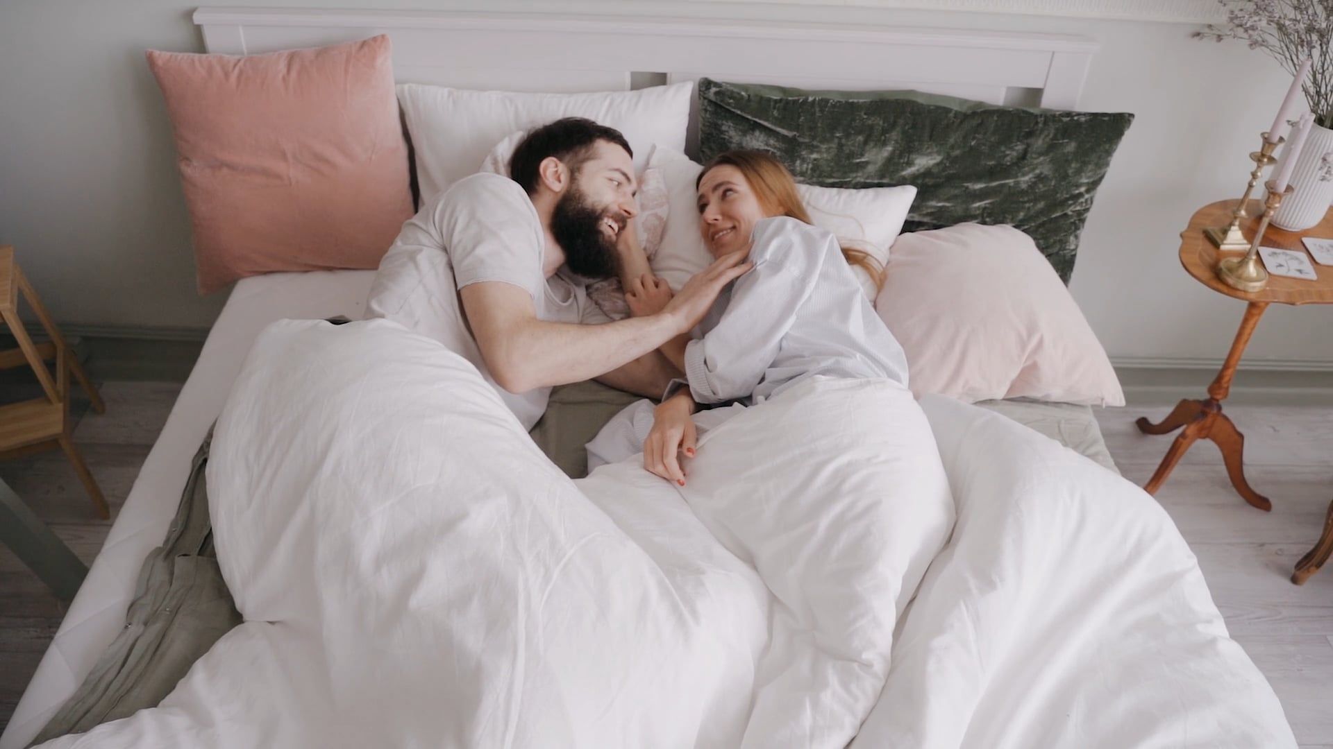 Couple Lying Down on Bed while Talking to Each Other Free Stock Video ...