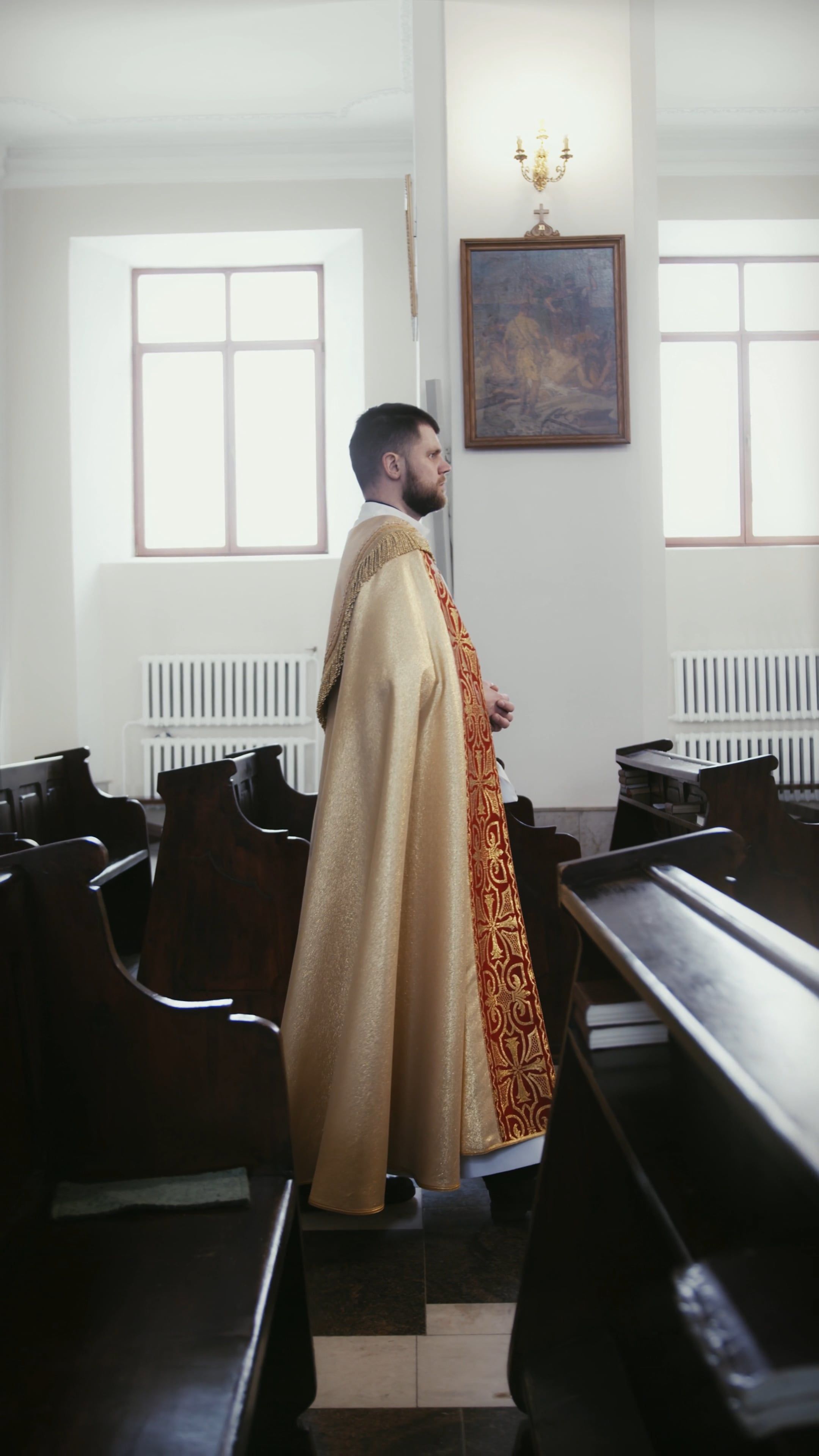 A Priest Walking Down an Aisle Free Stock Video Footage, Royalty-Free ...