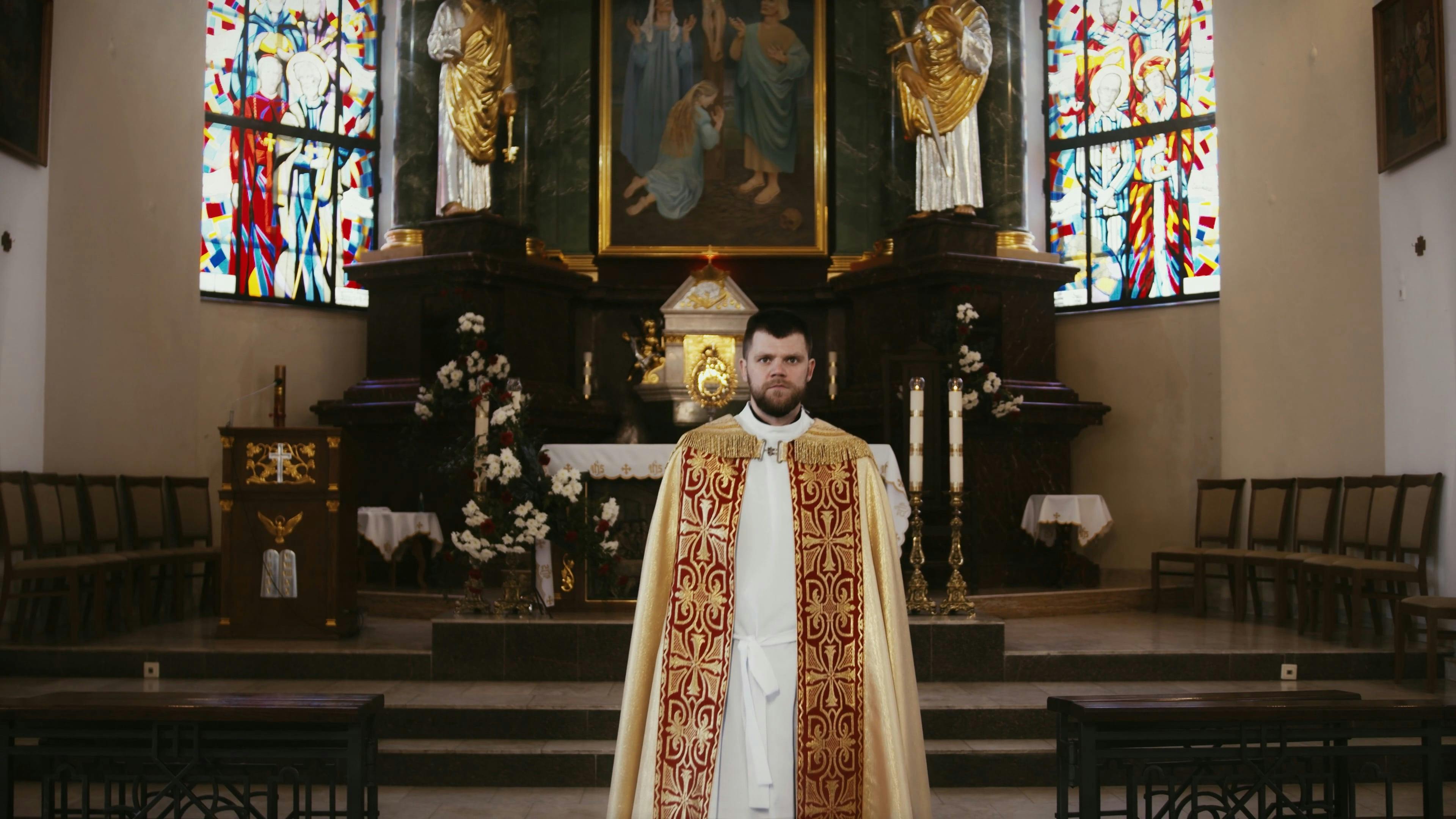 A Priest Walking Inside the Church Free Stock Video Footage, Royalty ...