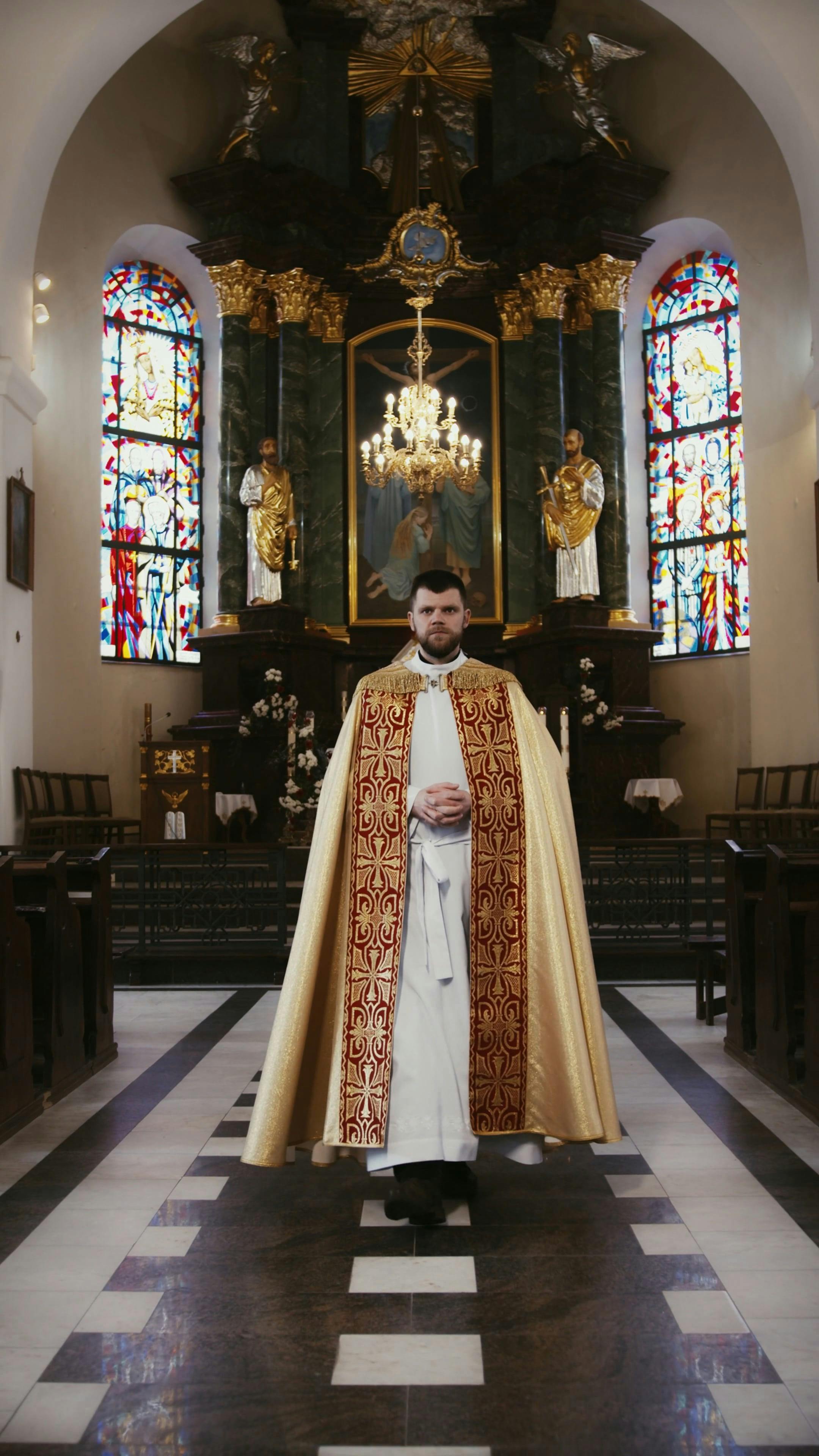 A Priest Walking in a Church · Free Stock Video
