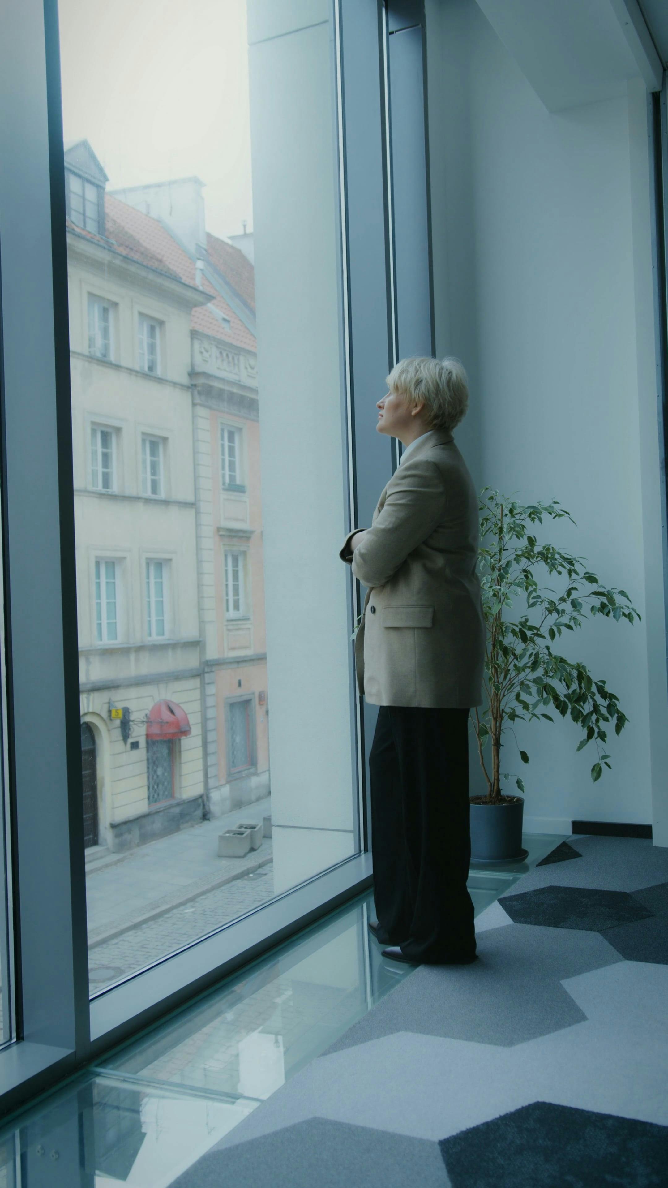 A Woman Looking Outside a Glass Window Free Stock Video Footage ...