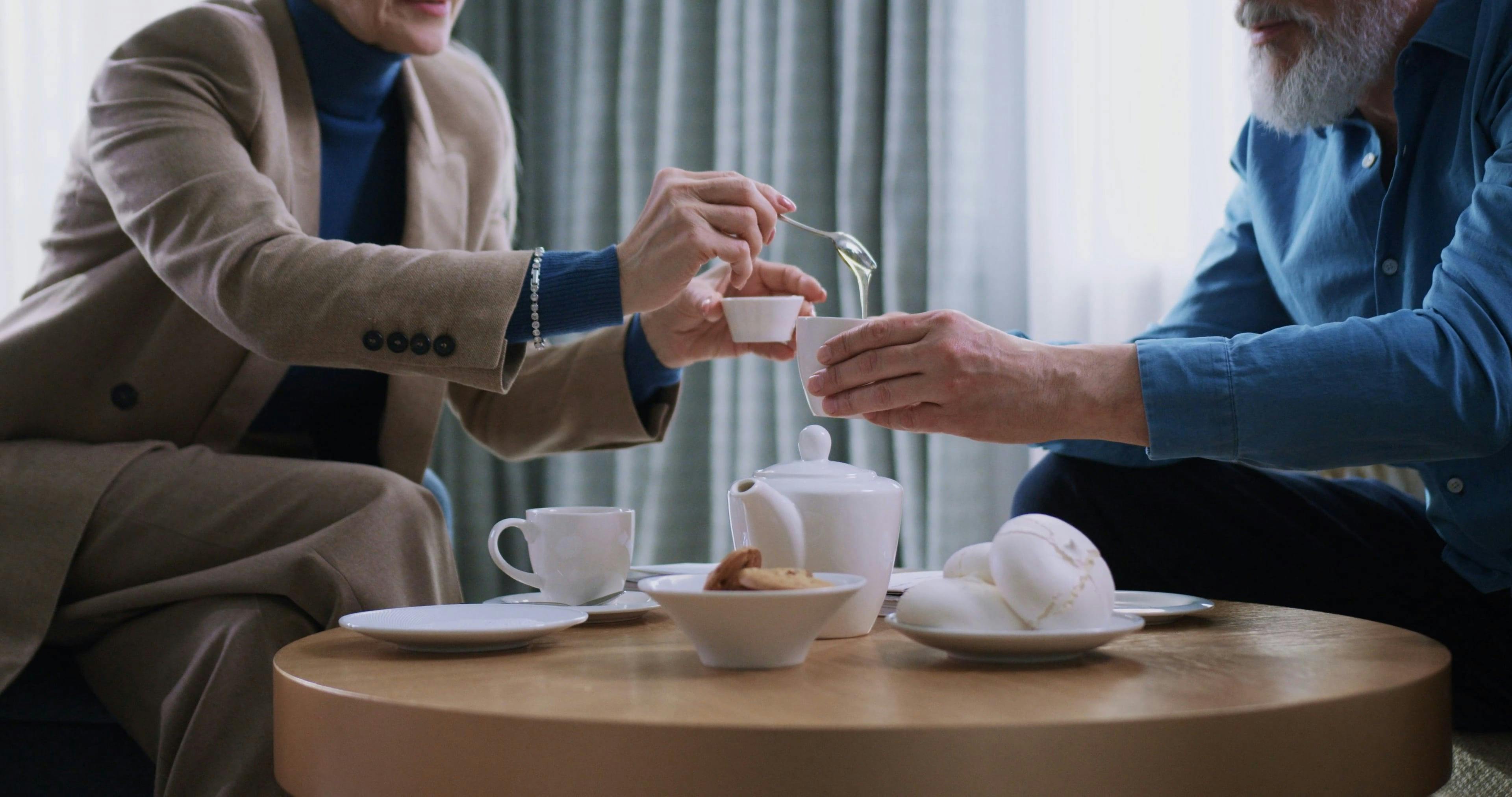 An Elderly Couple Having a Conversation over Tea Free Stock Video ...