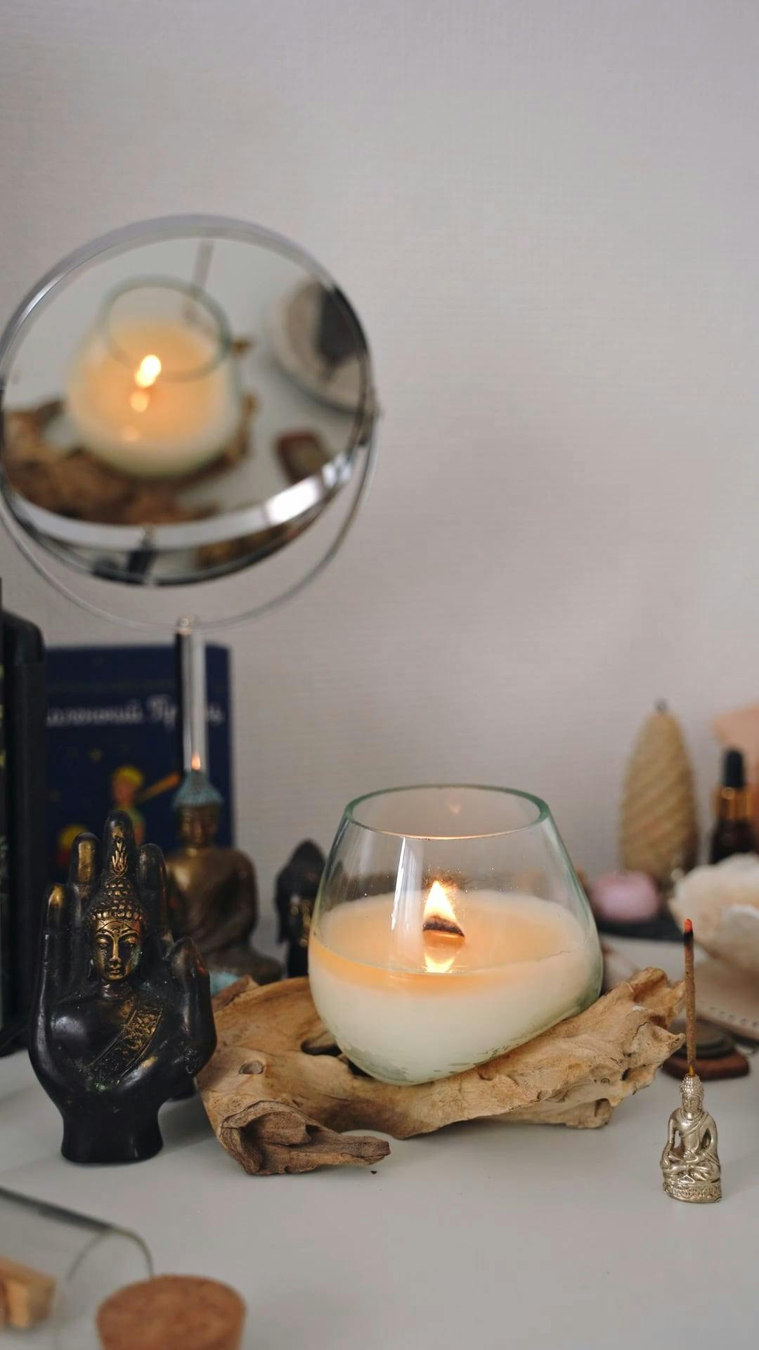 Reflection of a Lighted Candle in a Vanity Mirror Free Stock Video ...