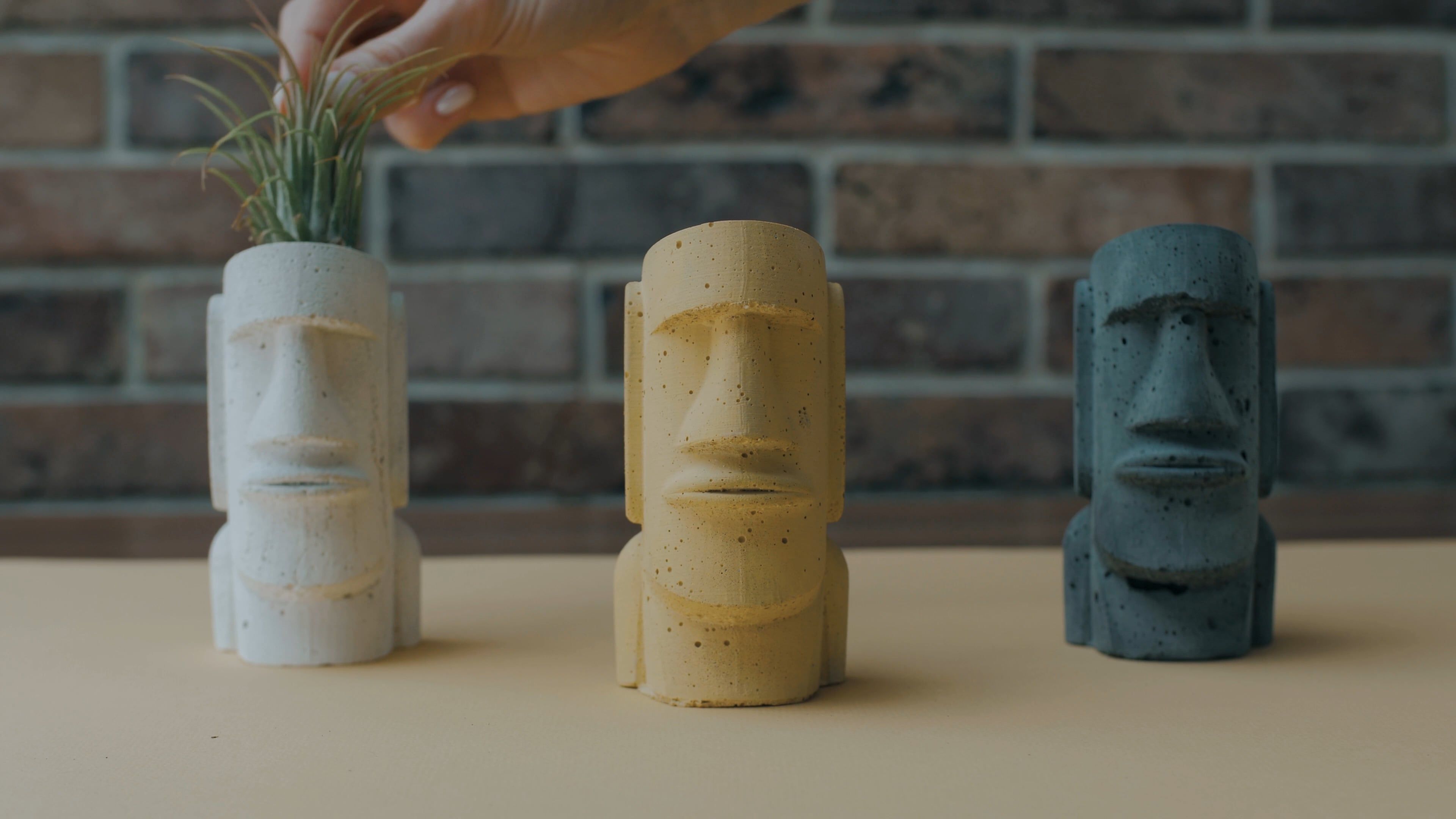A Person Putting Tiny Plants on Sculpted Pots · Free Stock Video
