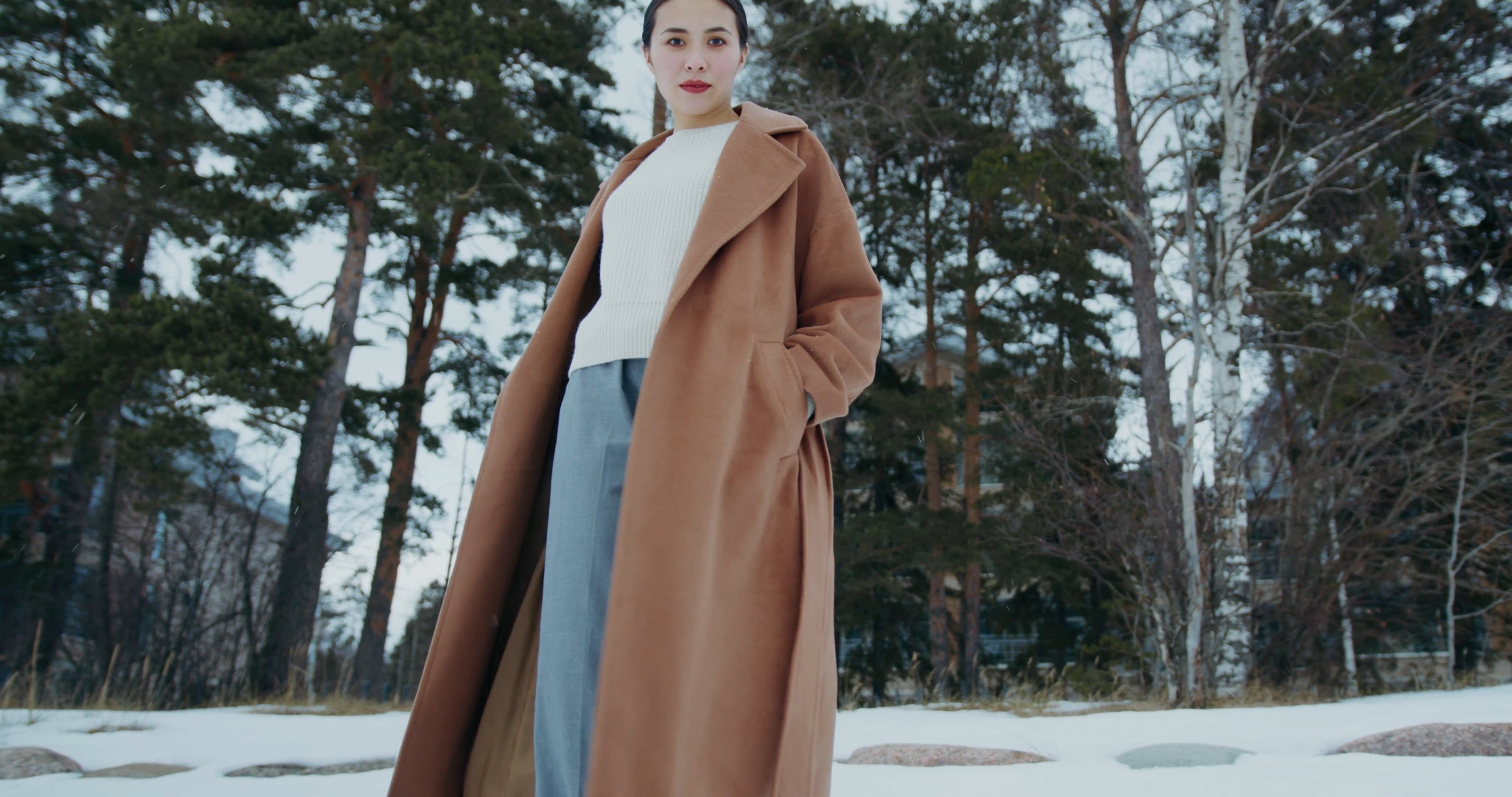 Low Angle Shot of a Woman Wearing Coat Free Stock Video Footage ...