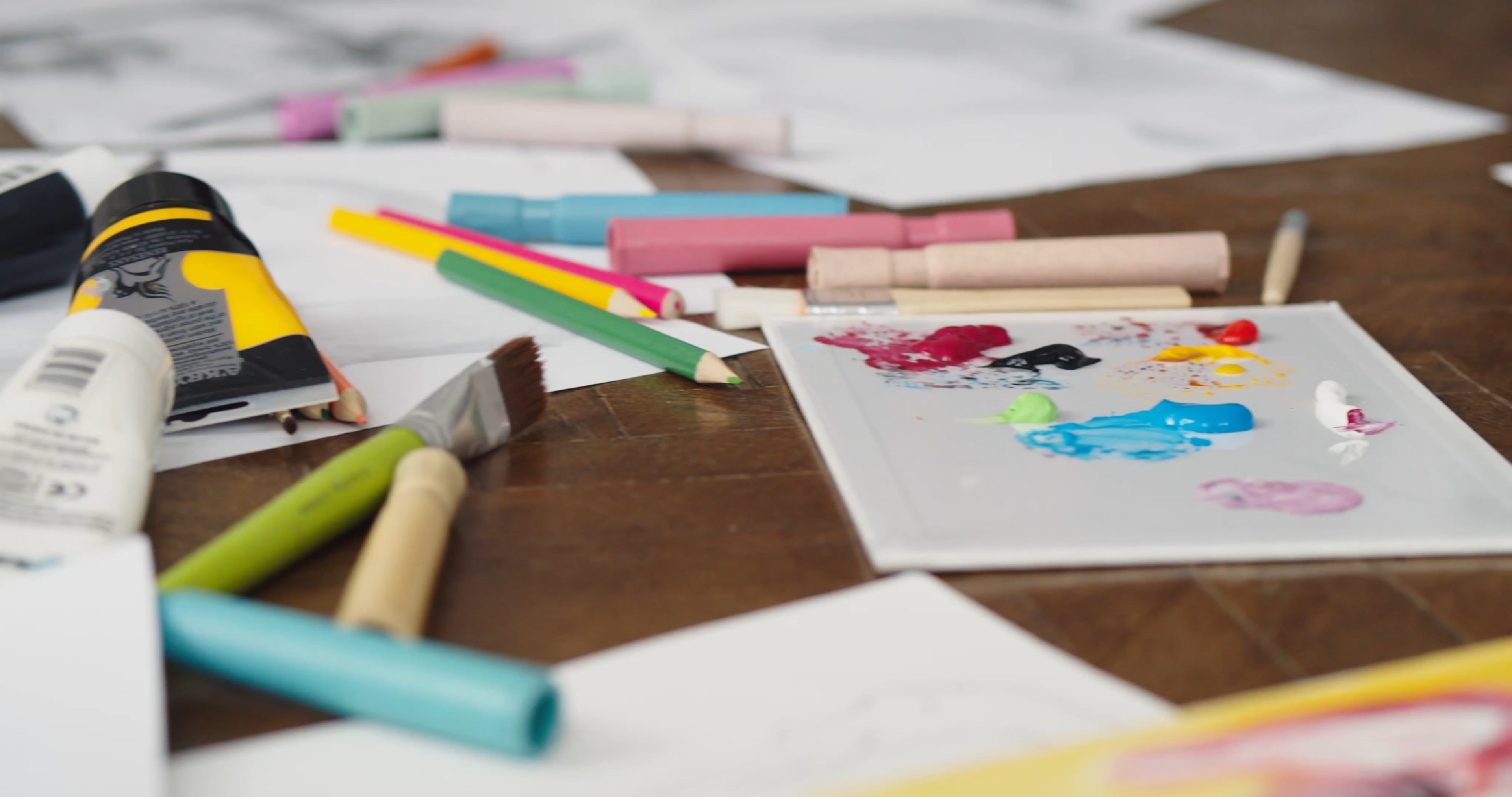Messy Table with Art and Craft Materials Free Stock Video Footage ...