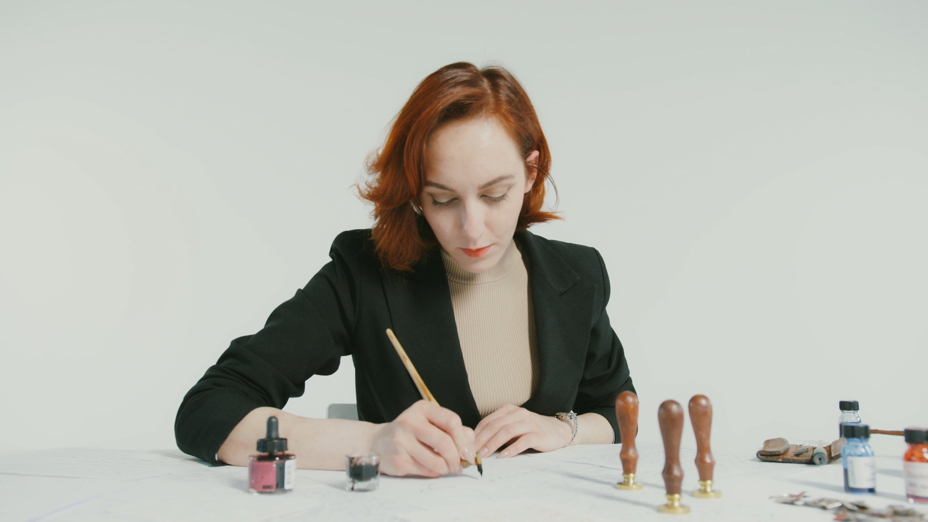 Woman Writing a Letter using Pen and Ink Free Stock Video Footage ...