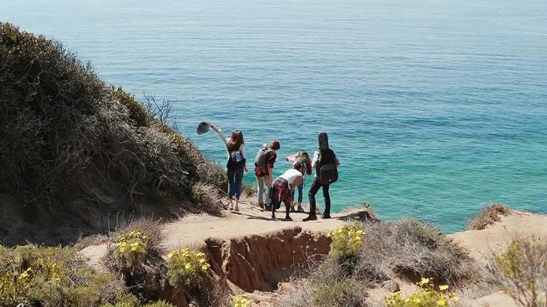 People on Cliff Edge Overlooking the Ocean · Free Stock Video