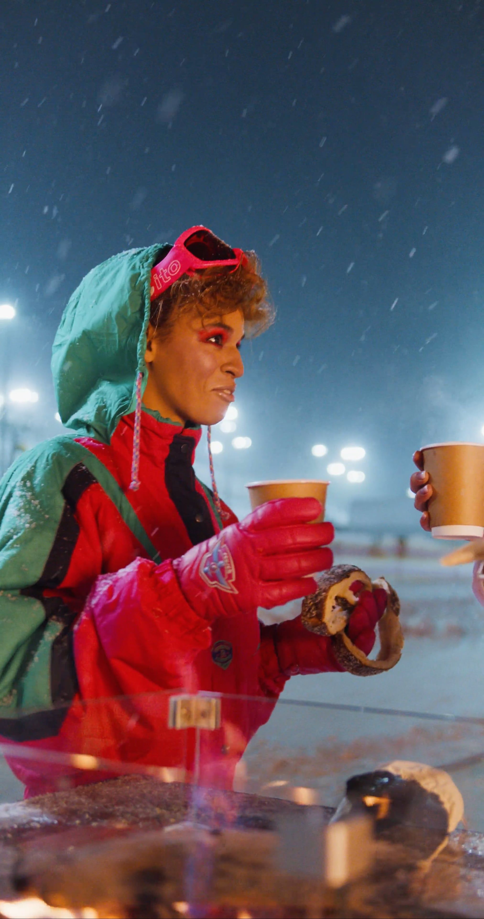 People Drinking Warm Beverage Under Snowfall Free Stock Video Footage ...