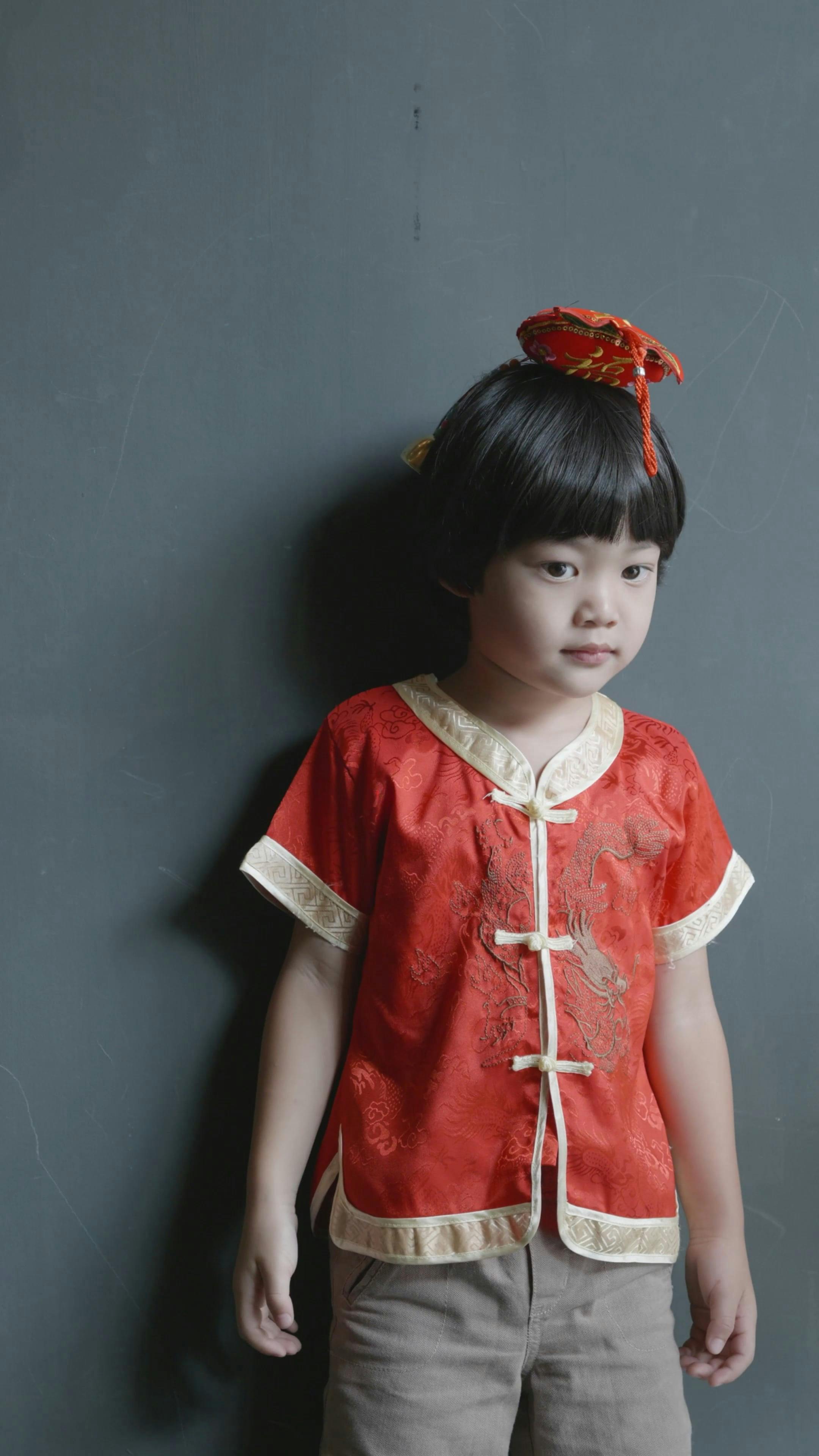 A Kid Wearing Chinese Clothes · Free Stock Video