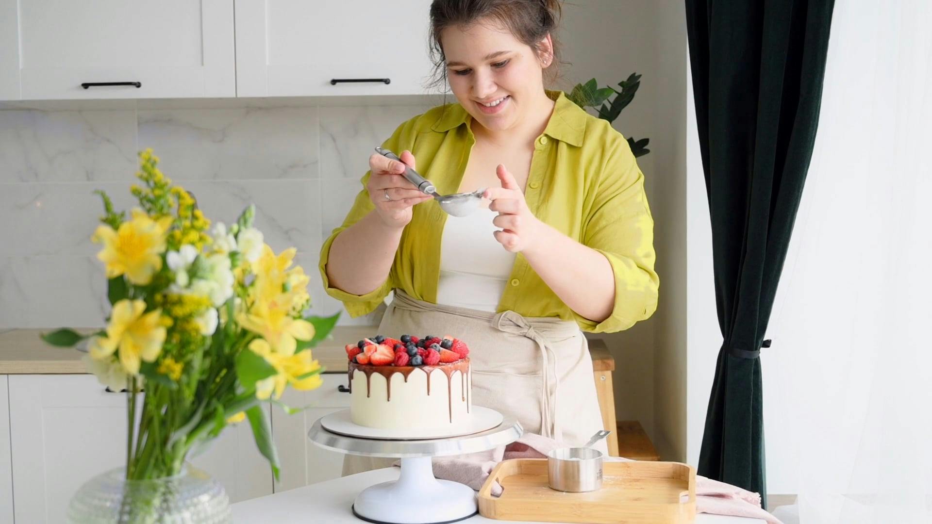 Woman Decorating A Cake Free Stock Video