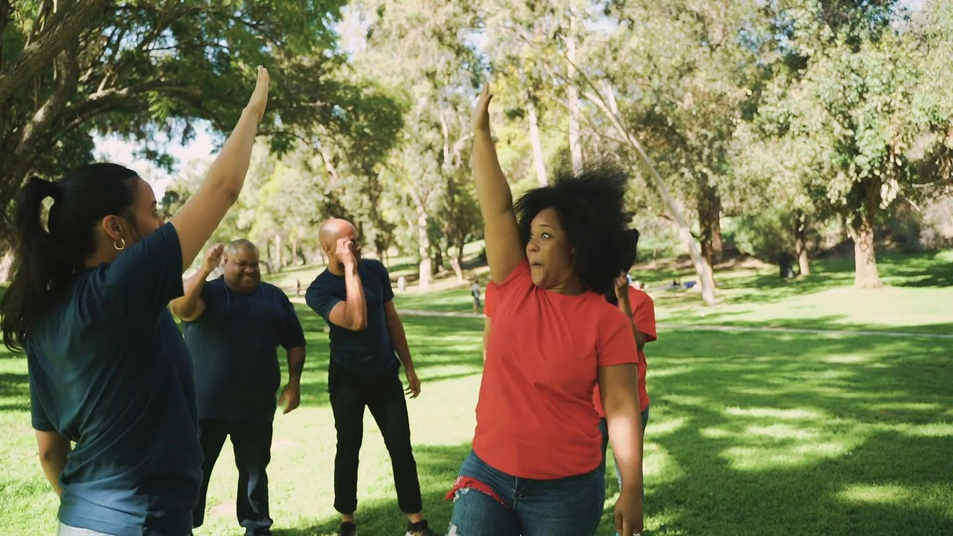 People Standing and Slapping Hands in the Park · Free Stock Video