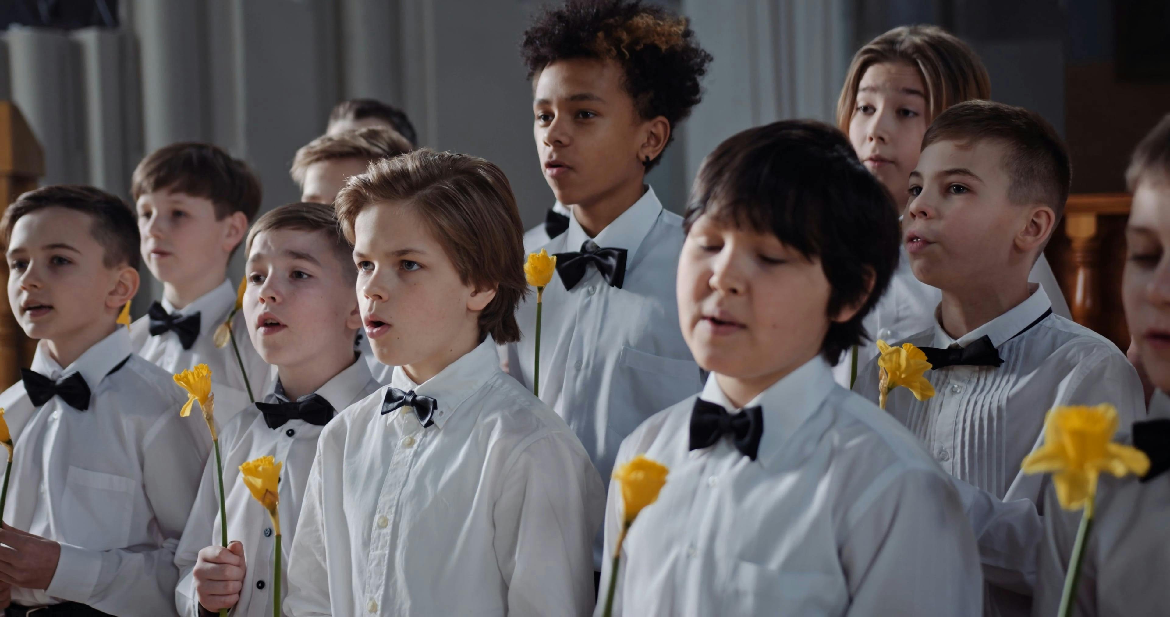 An All Boys Choir Singing while Holding Flowers Free Stock Video ...